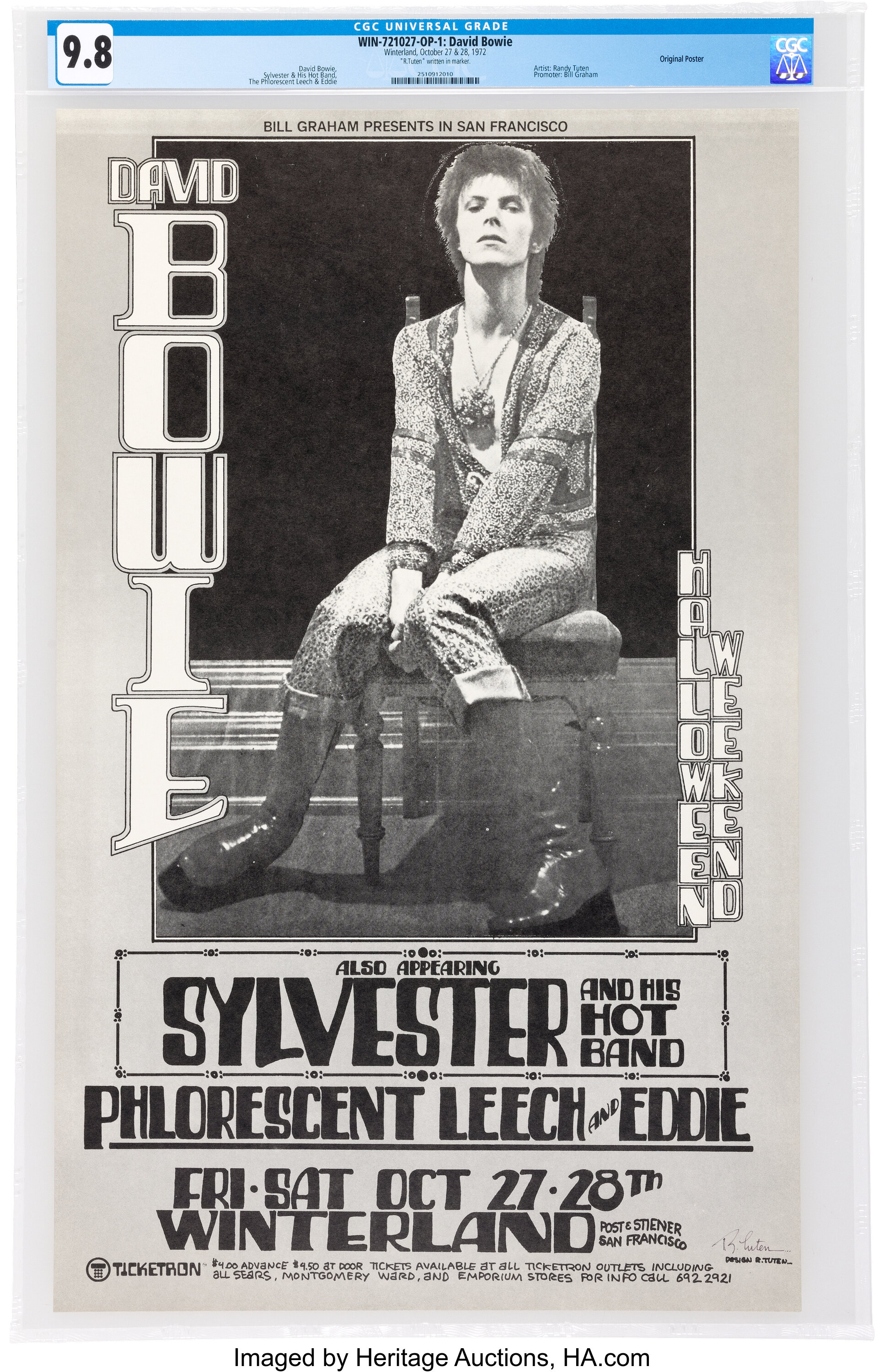 David Bowie 1972 Winterland, S.F. Concert Poster Signed by Randy | Lot ...