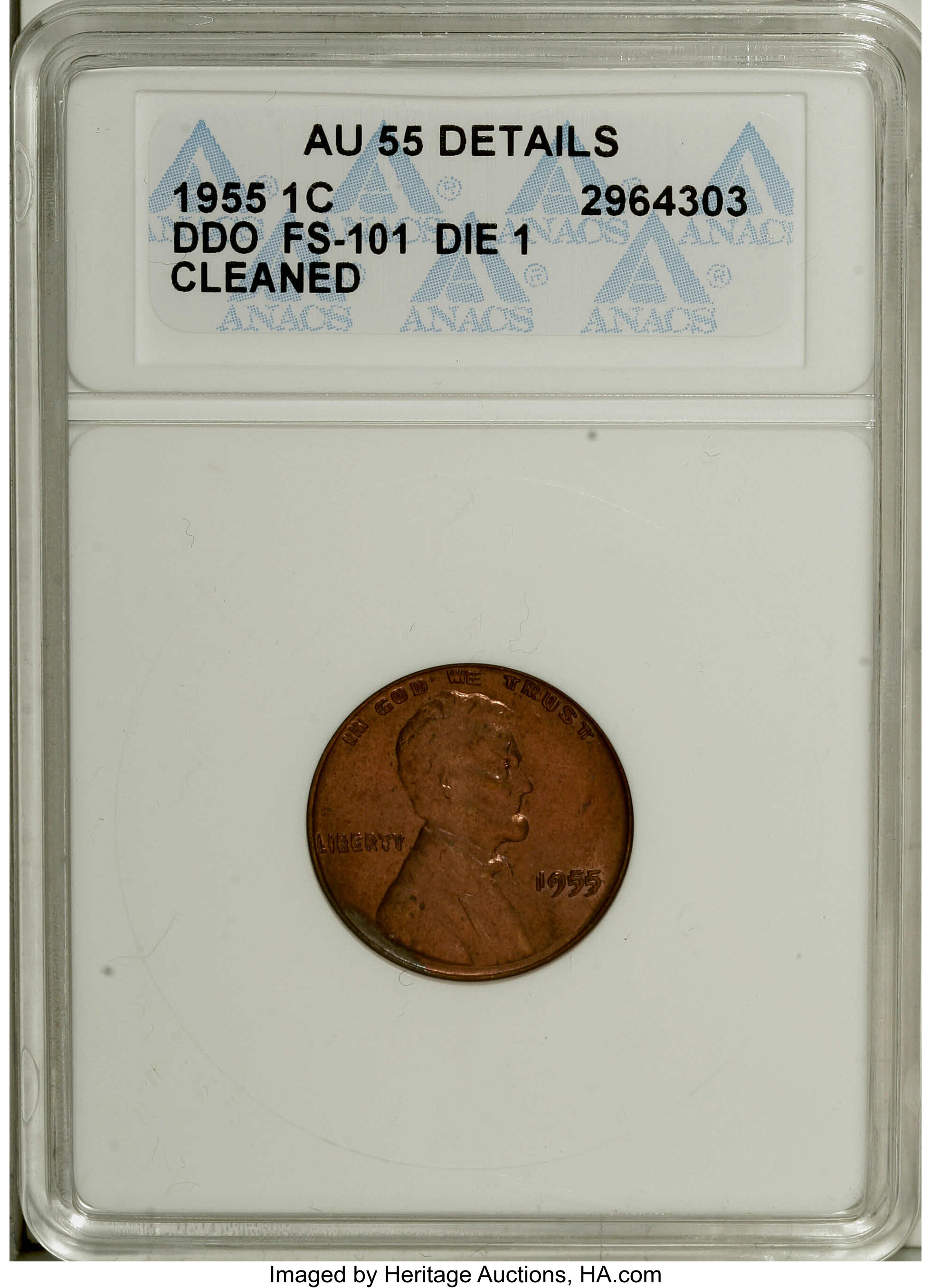 1955/55 1C Doubled Die Obverse--Cleaned--ANACS. AU55 Details. | Lot ...