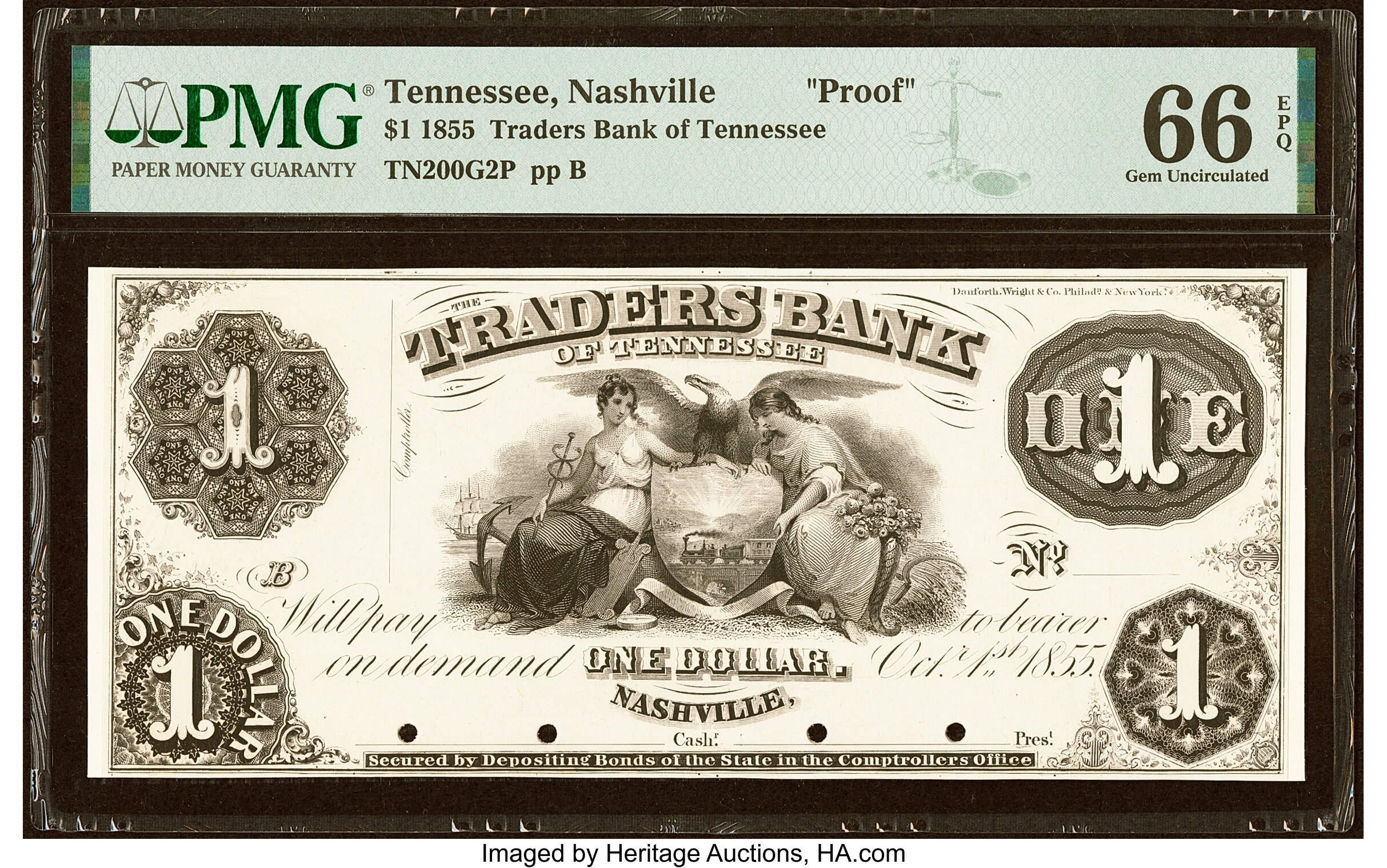 Nashville, TN- Traders Bank of Tennessee $1 Oct. 1, 1855 as G2 | Lot ...
