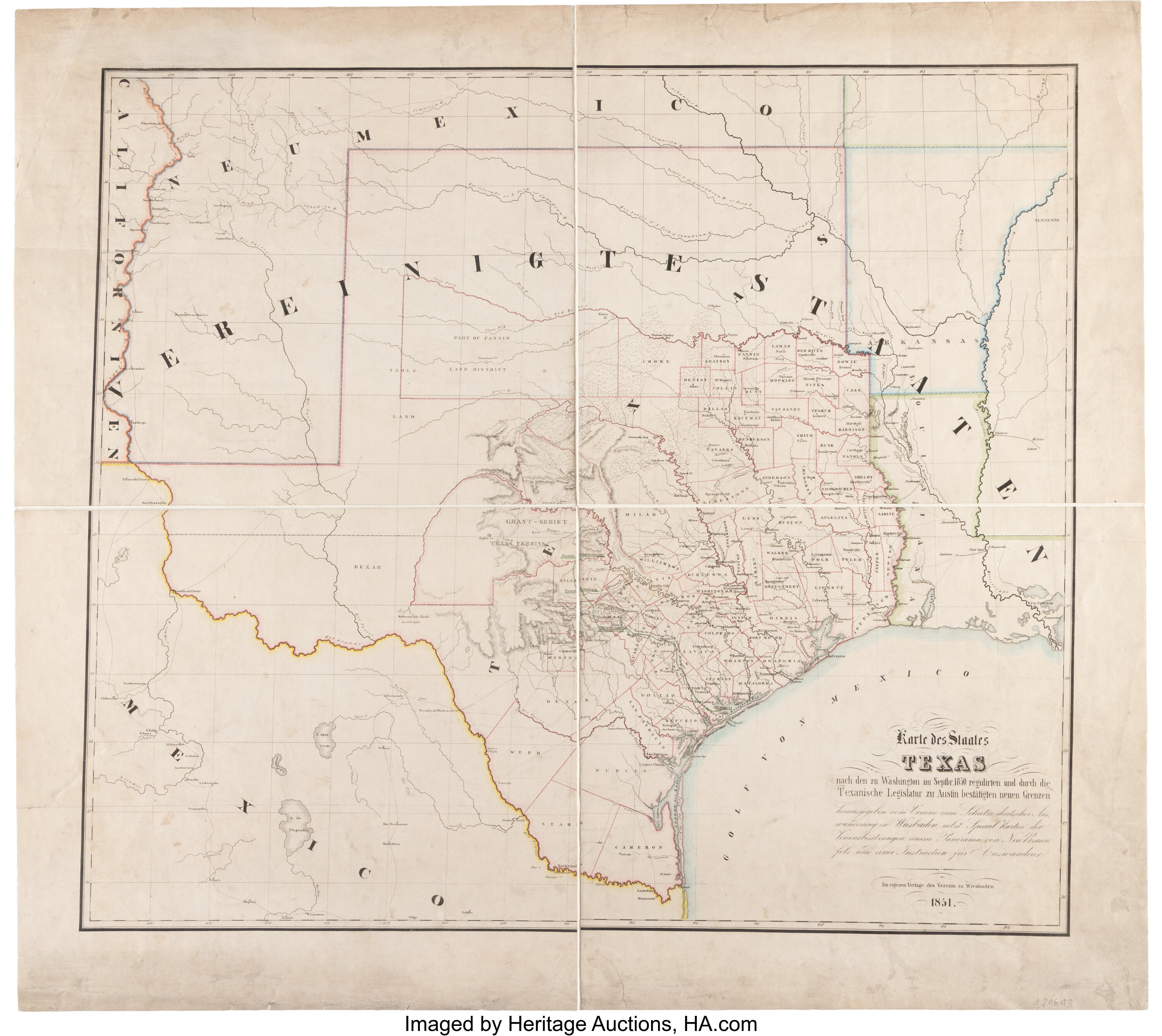 Karte des Staates Texas nach den zu Washington im Septbr 1850 | Lot ...