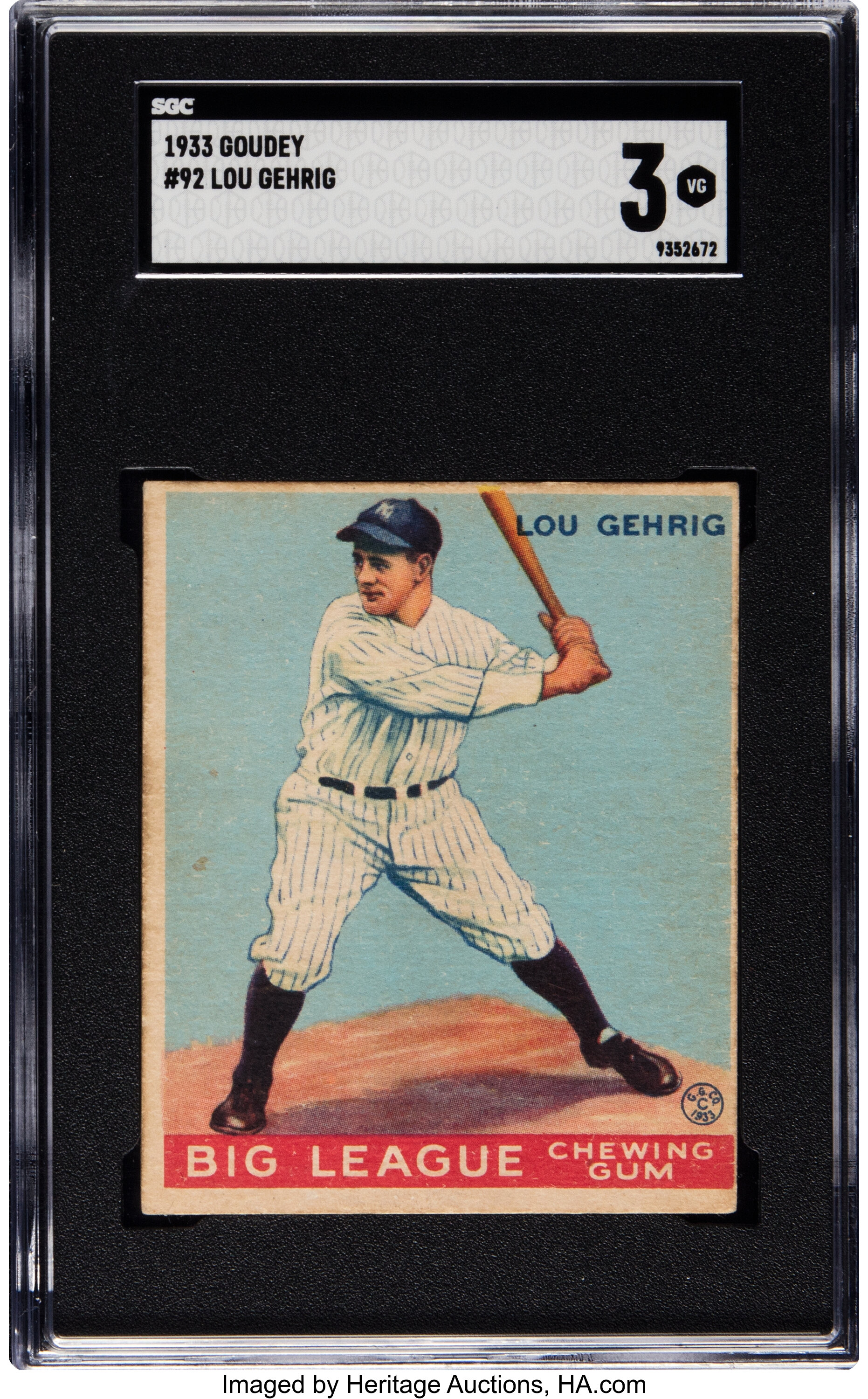 1933 Goudey Lou Gehrig #92 SGC VG 3.... Baseball Cards Singles | Lot ...