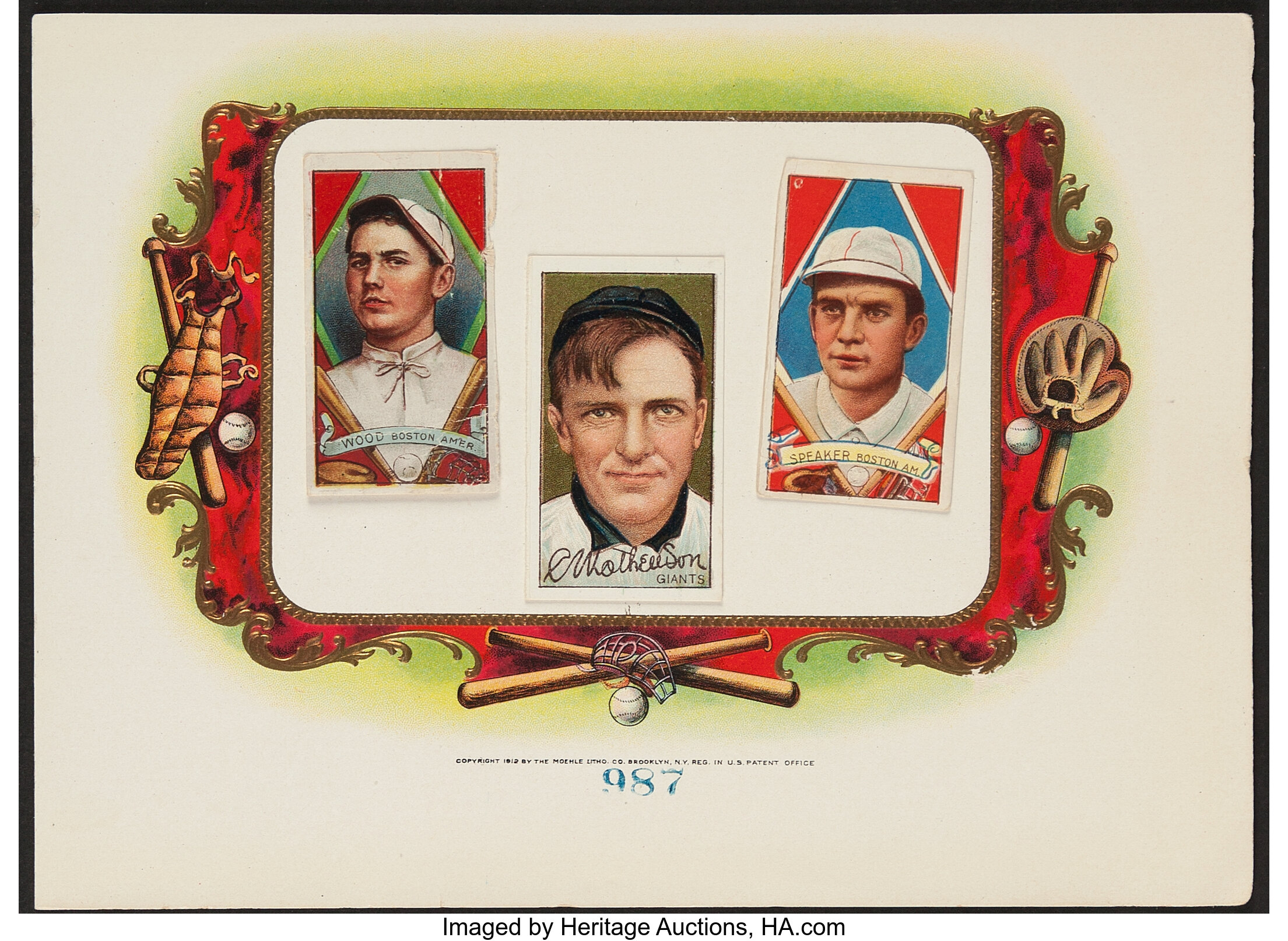 1912 T202 Triple Folder End Panels/Moehle Cigar Label - Wood, | Lot ...