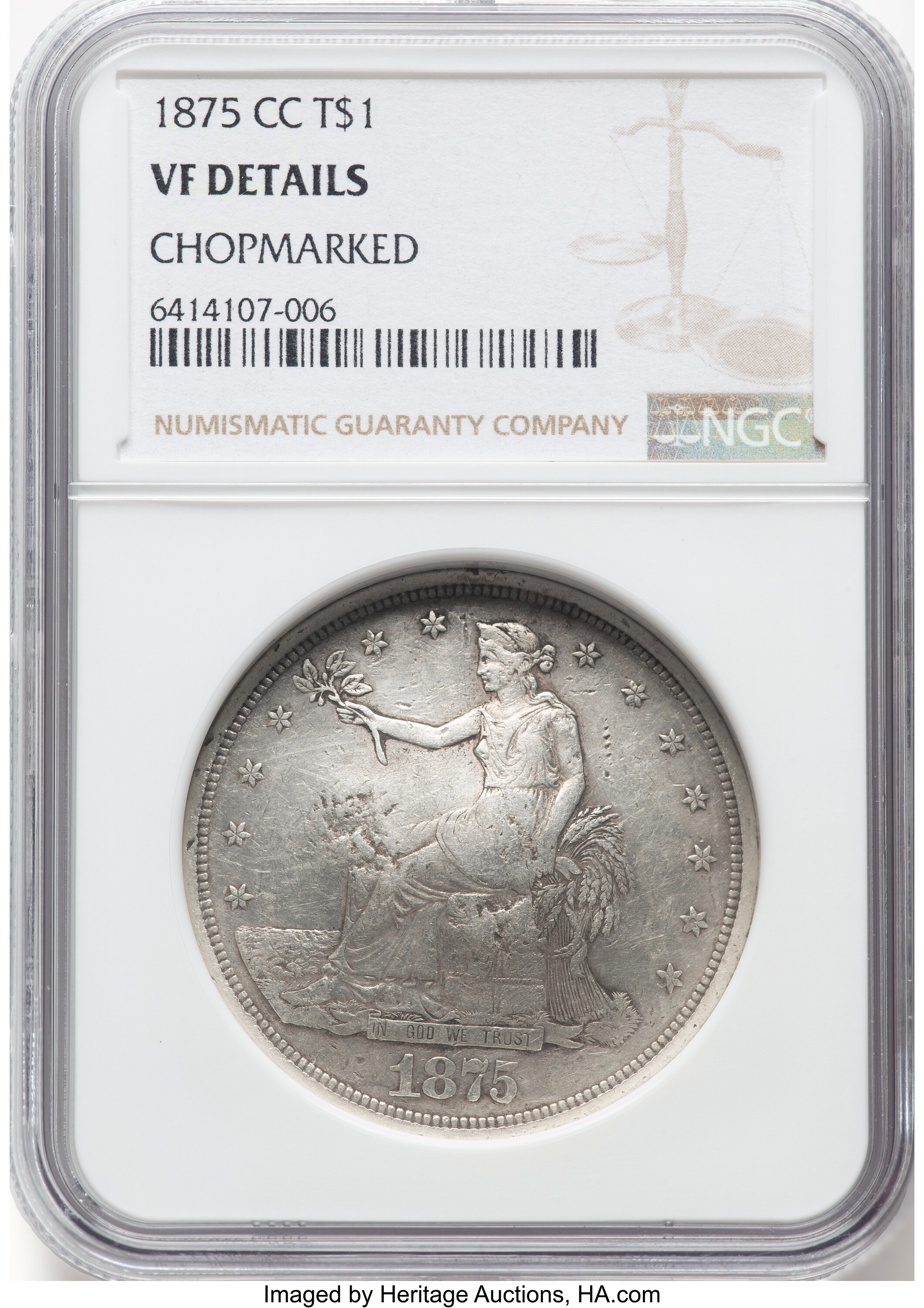 1875-CC T$1 Chop Mark NGC Details. VF.... Trade Dollars | Lot #21225 ...