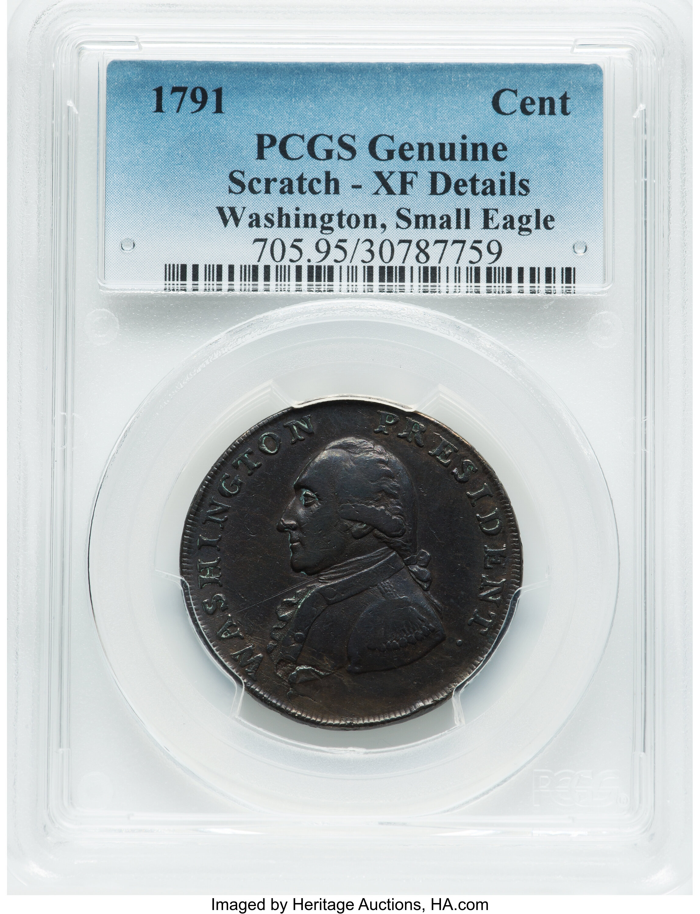 1791 CENT Washington Small Eagle Cent -- Scratch -- PCGS Genuine. | Lot ...