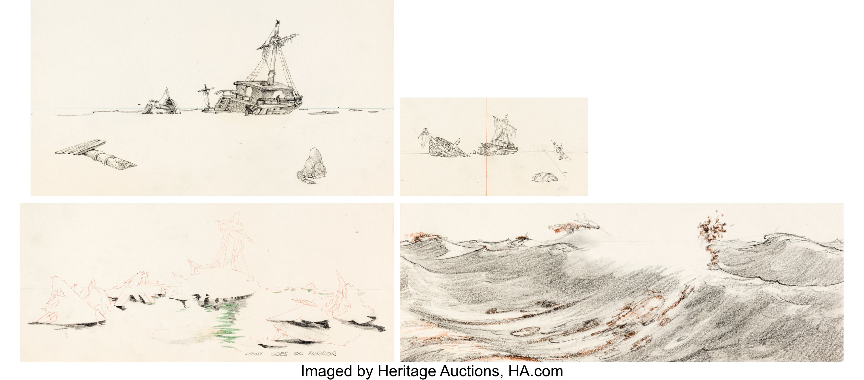 Pinocchio Sunken Ship Layout Drawing Group of 4 (Walt Disney, | Lot ...