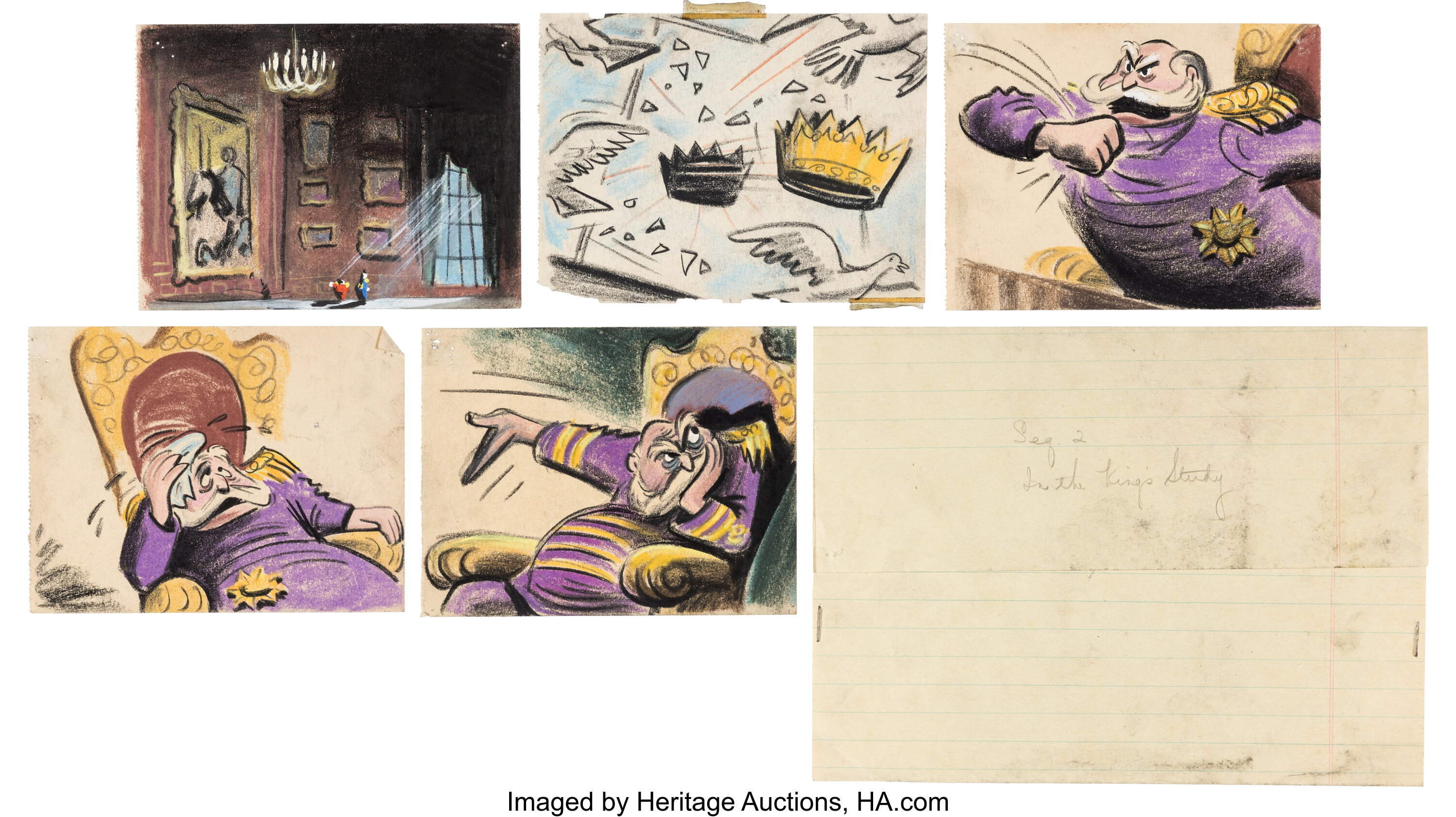 Cinderella King and Grand Duke Storyboard Art Group of 5 (Walt | Lot ...