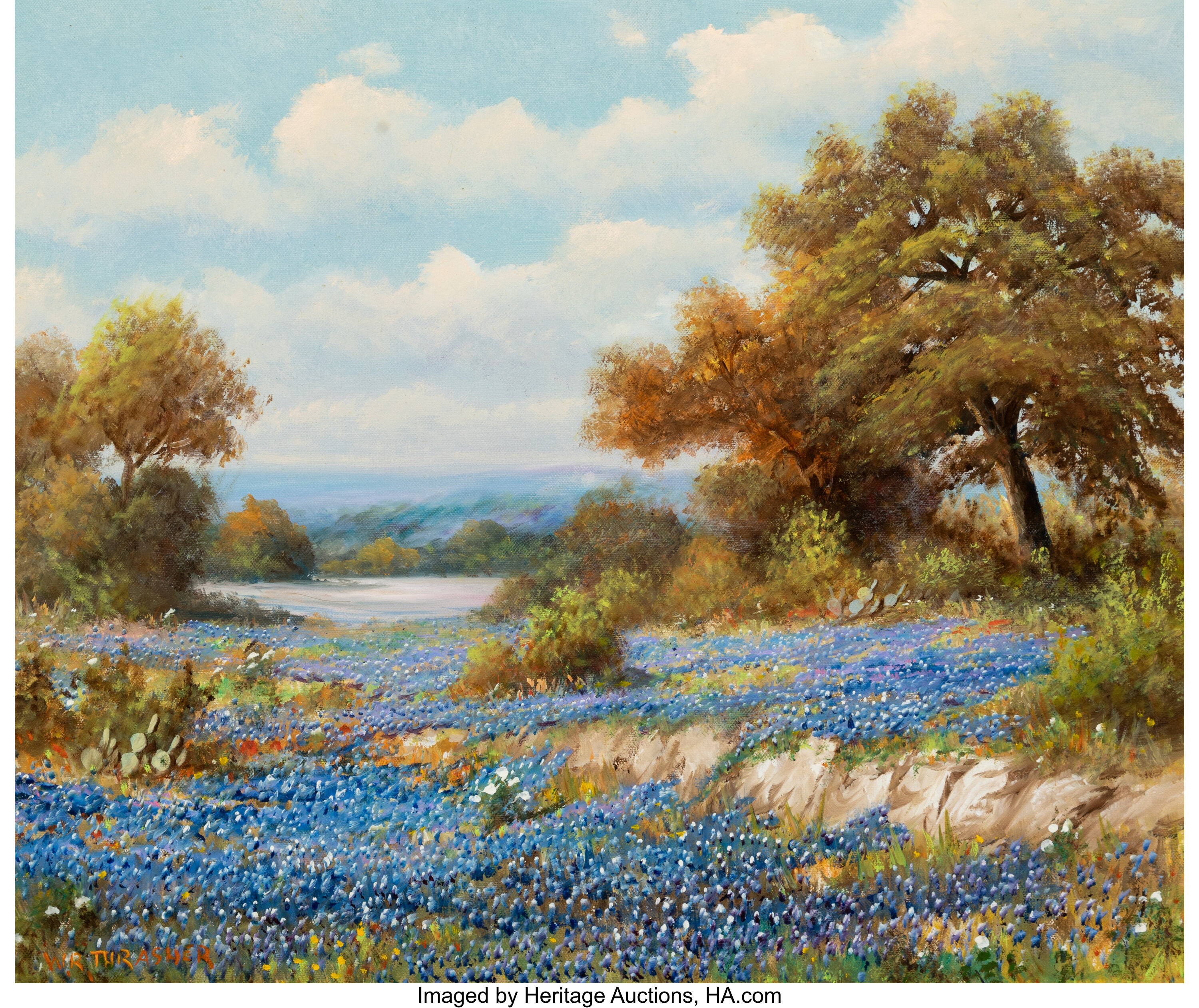 William Robert Thrasher (American, 1908-1997). Bluebonnets. Oil on ...