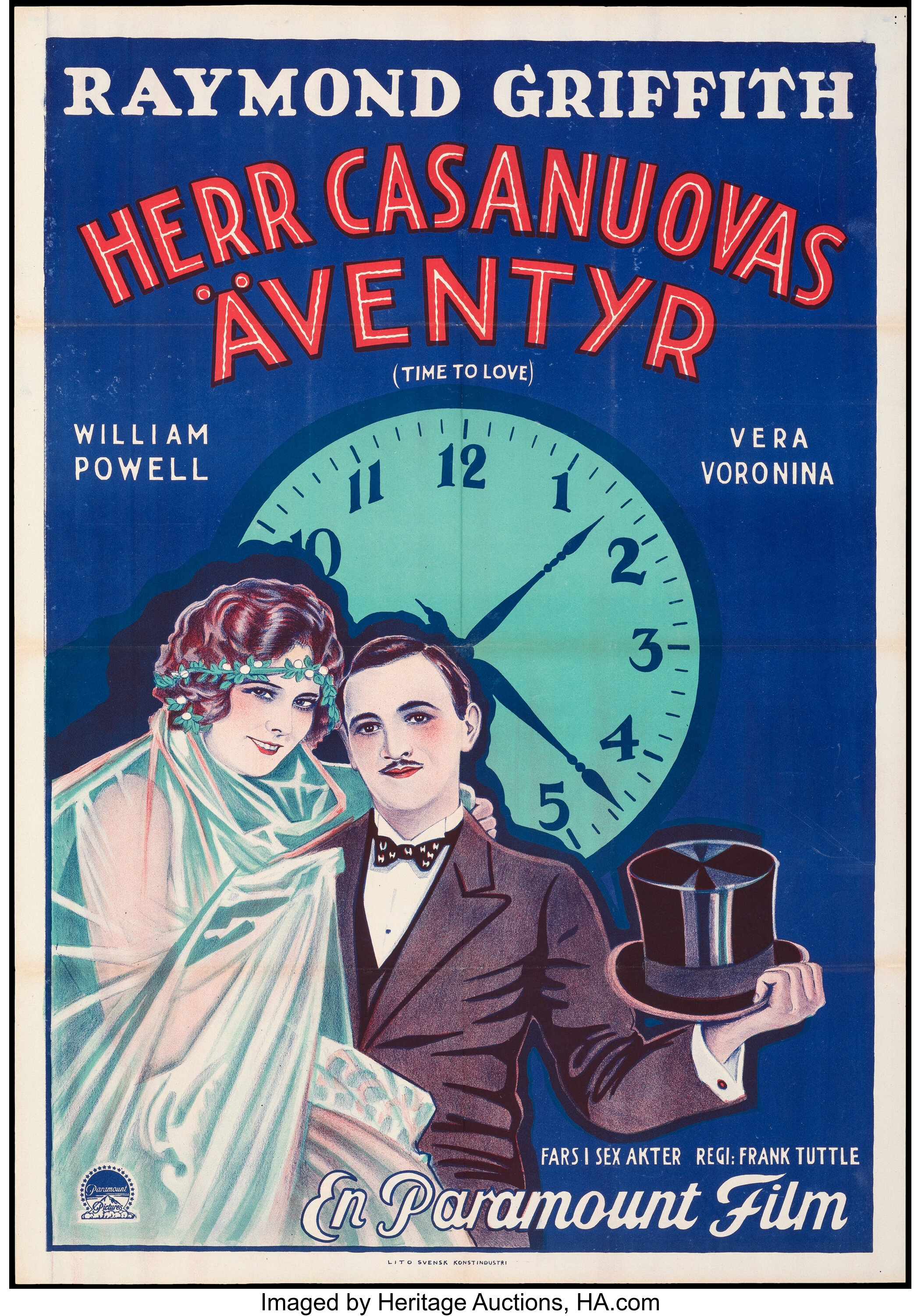 Time to Love (Paramount, 1927). Folded, Very Fine-. Swedish One | Lot ...