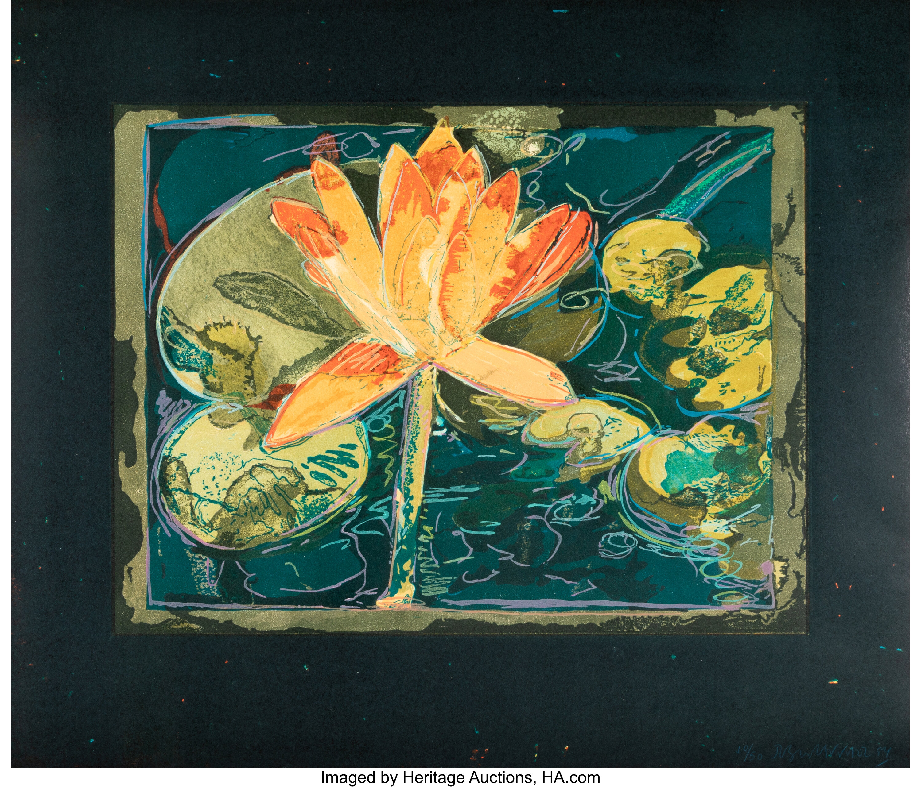 Joseph Raffael (1933-2021). Matthew's Lily, 1984. Woodcut in colors ...