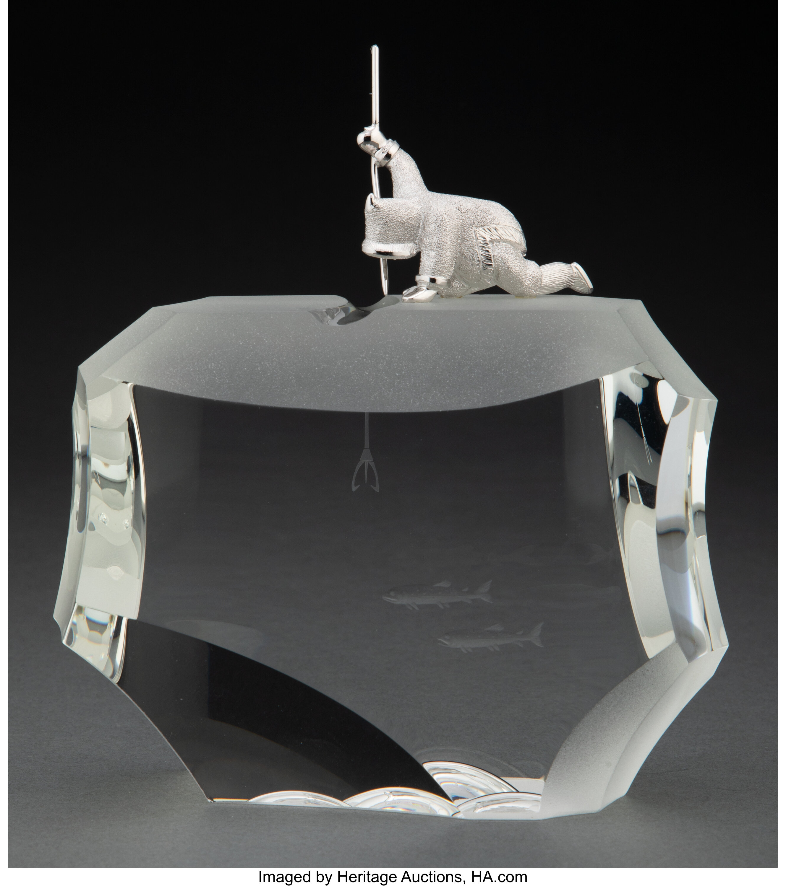 Steuben Glass and Rhodium-Plated Sterling Silver Artic Fisherman | Lot ...