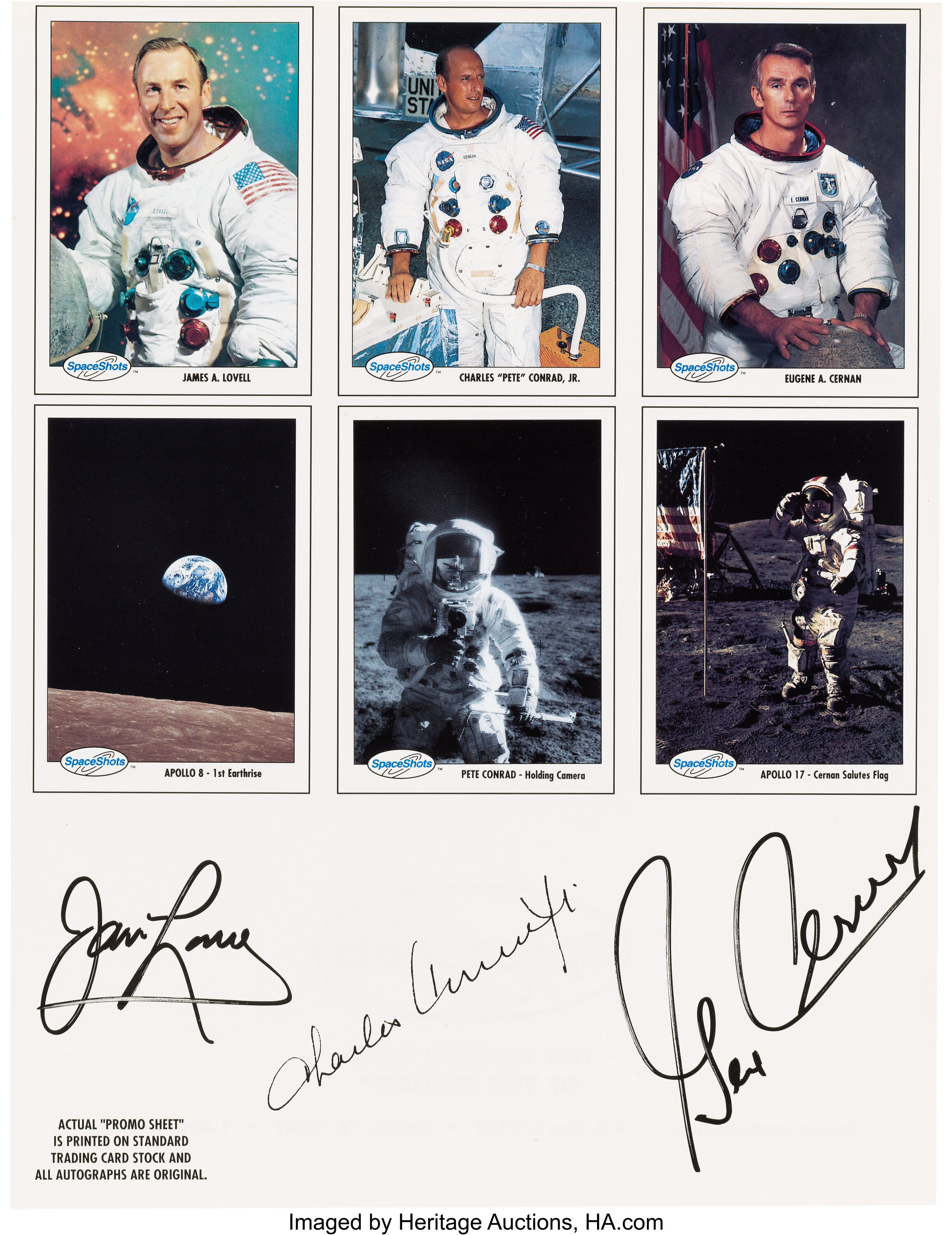 SpaceShots Trading Cards Promo Sheet Signed by Three Apollo Mission ...