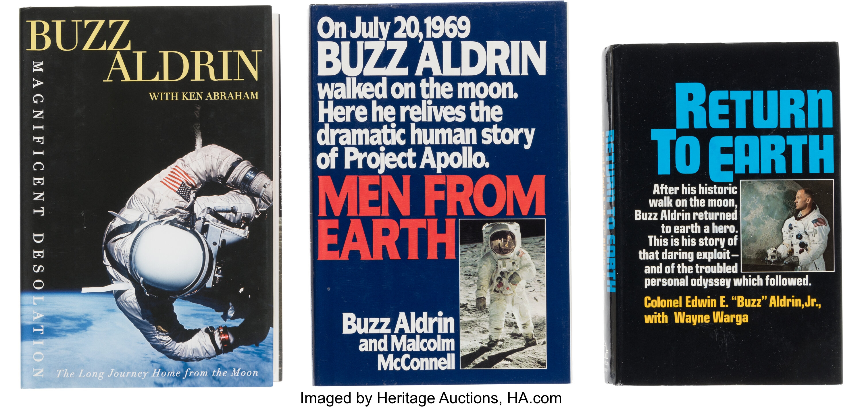 Buzz Aldrin Signed Books: Return To Earth, Men From Earth, and | Lot ...