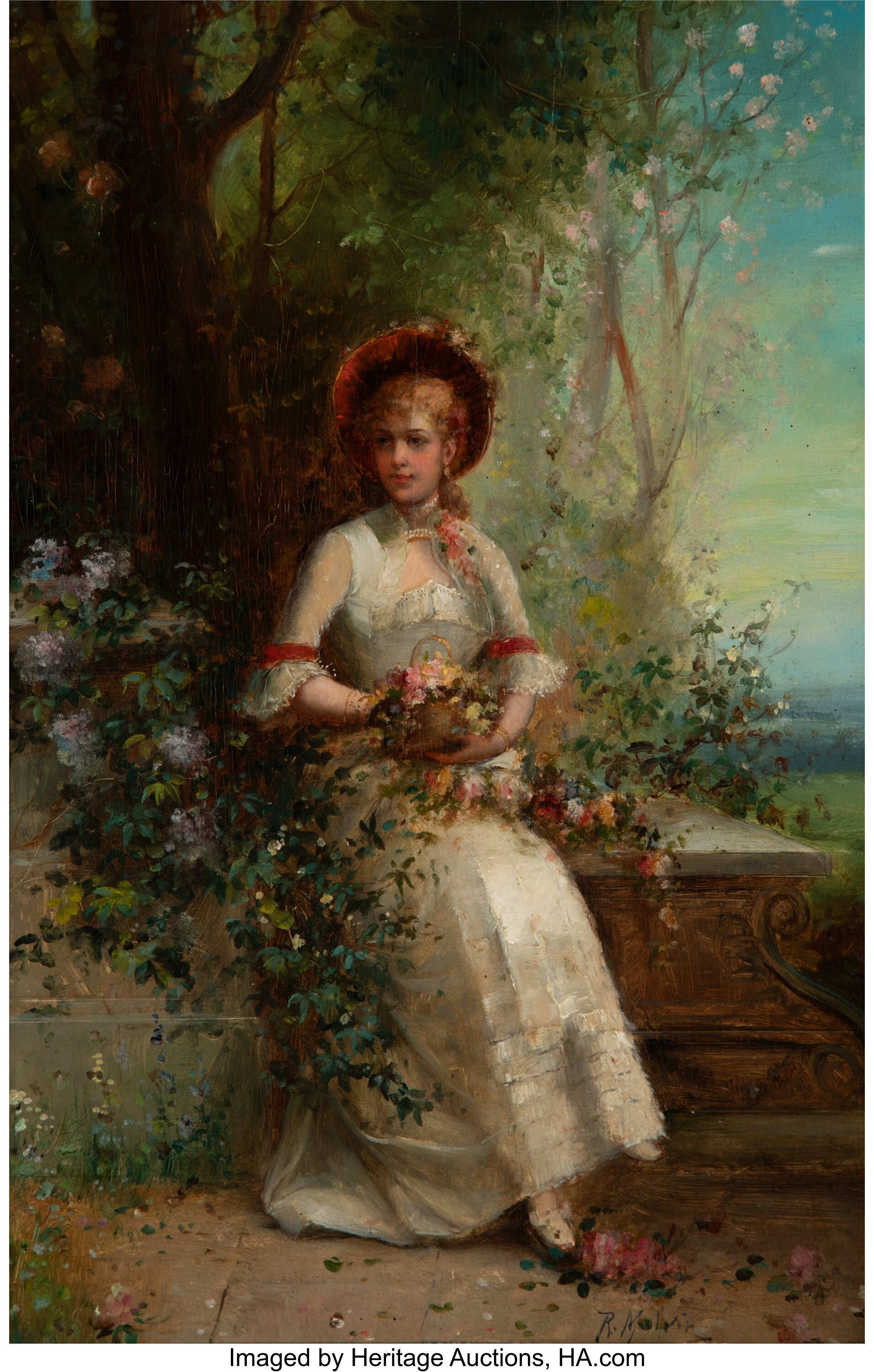 German School (19th Century). Die Ersten Rosen. Oil on panel. | Lot ...