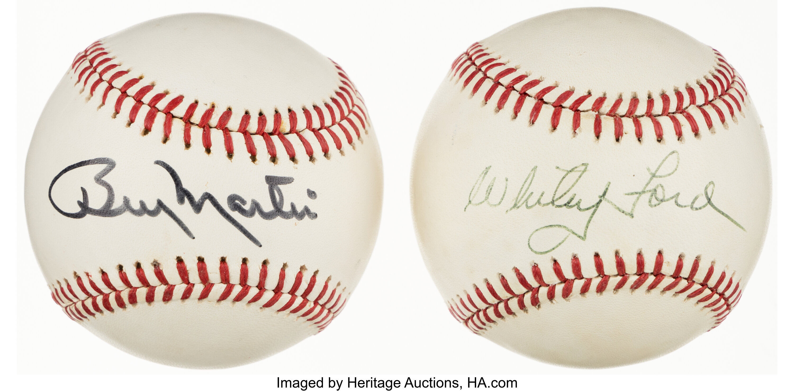 Whitey Ford & Billy Martin Single Signed Baseballs, Lot of 2. ... | Lot ...
