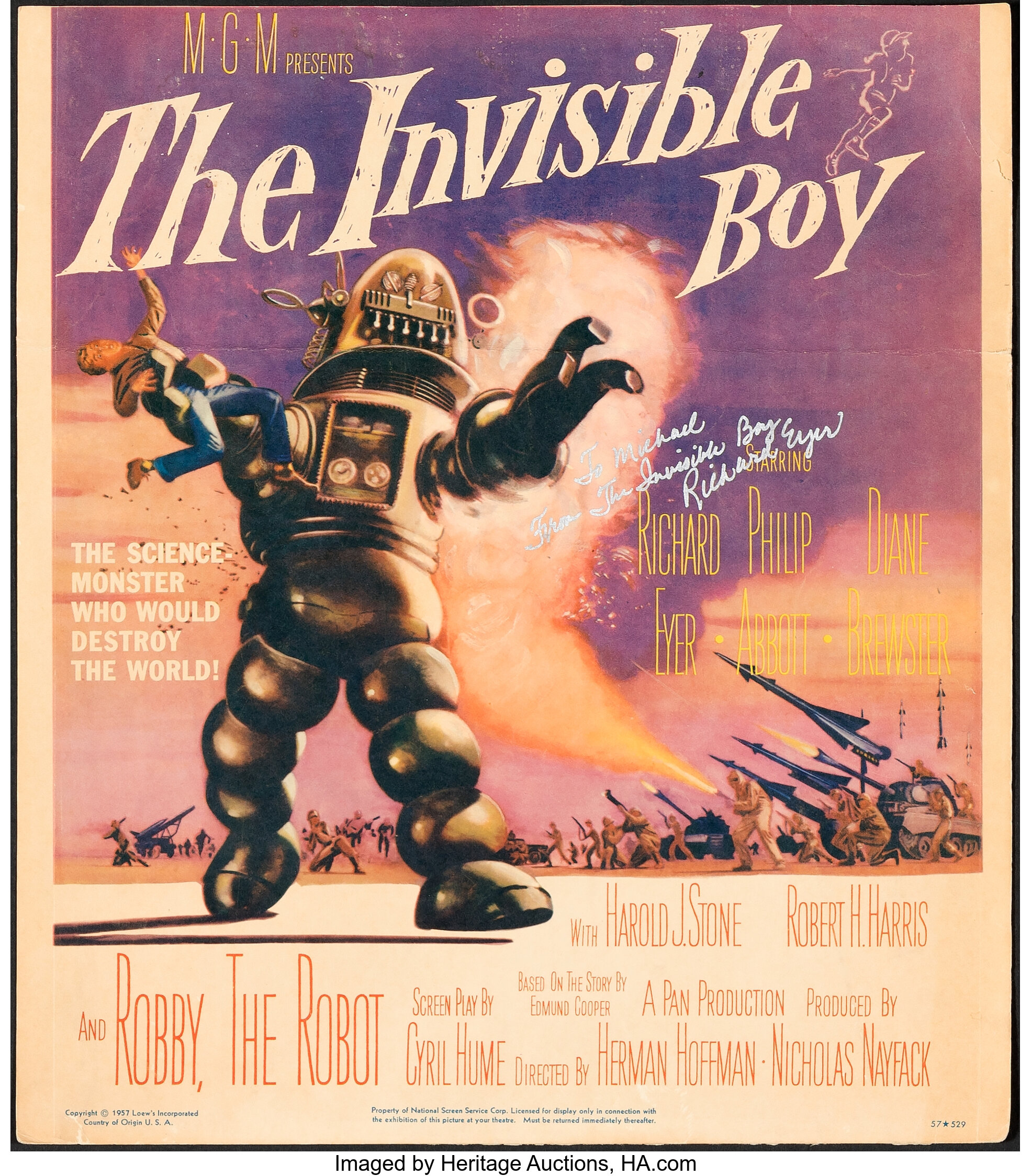 The Invisible Boy (MGM, 1957). Fine+. Richard Eyers Signed Trimmed ...
