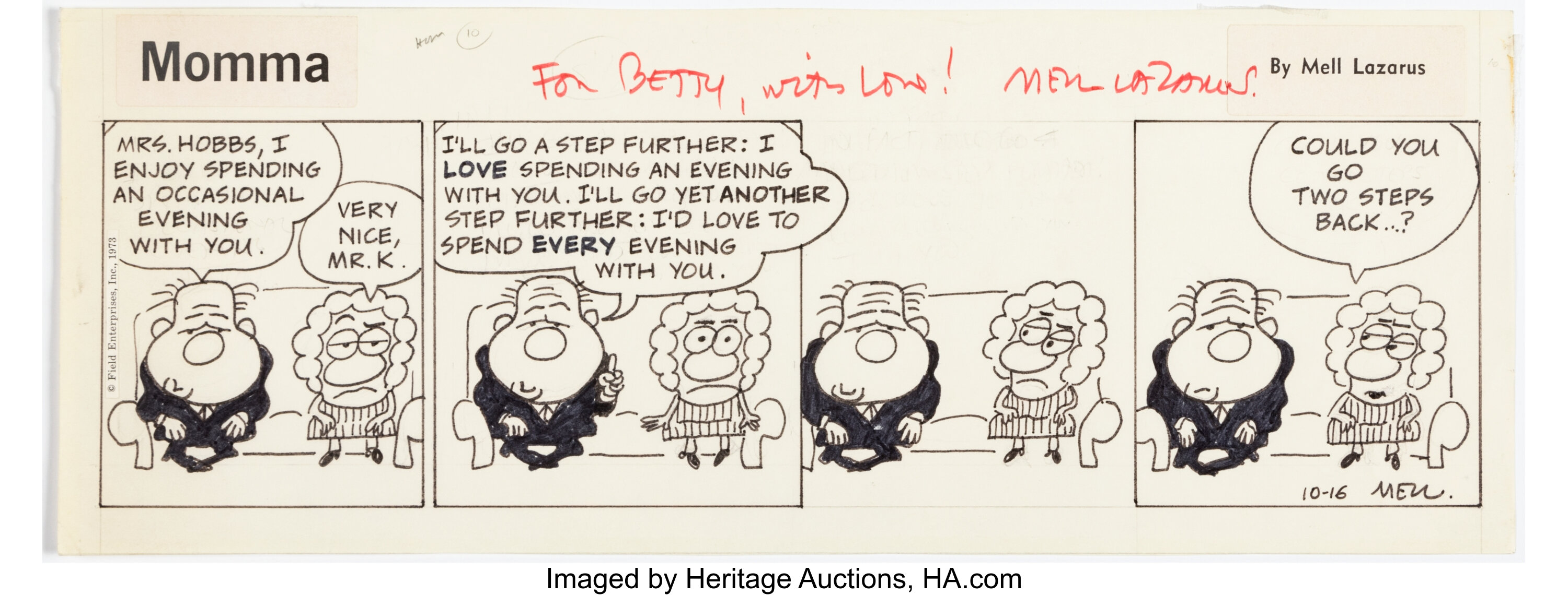 Mell Lazarus Momma Daily Comic Strip Original Art dated 10-16-73 | Lot ...