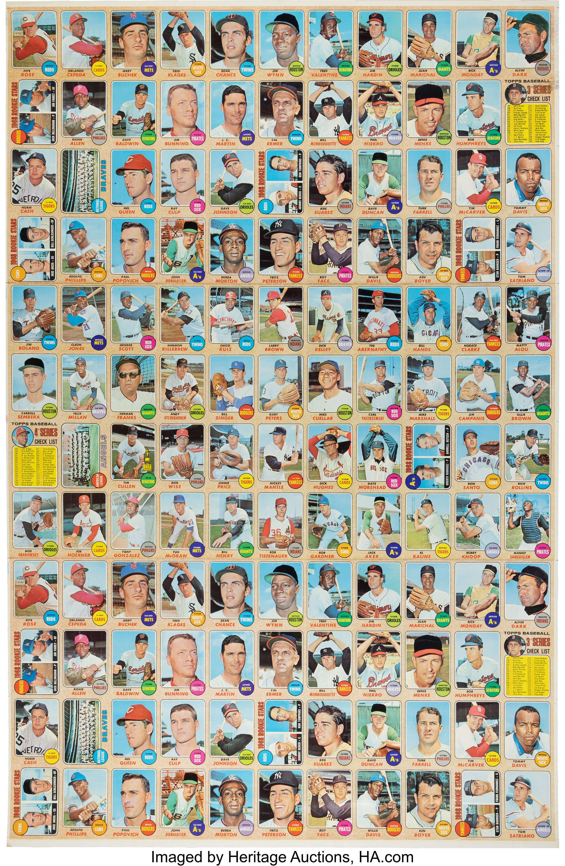 1968 Topps Baseball 3rd & 4th Series Uncut Sheet of 132 Cards with ...