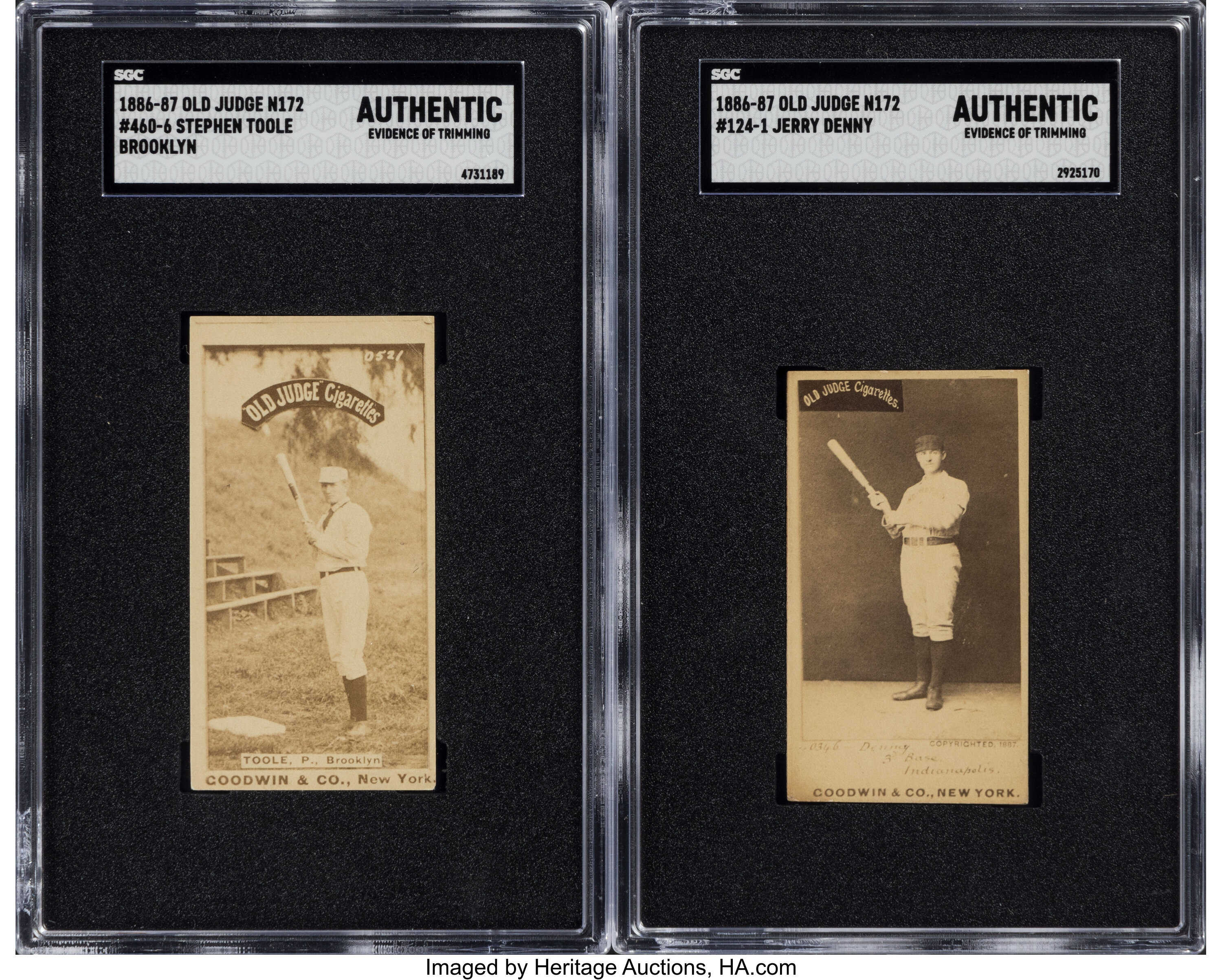 1887-90 N172 Old Judge SGC Authentic Pair (2).... Baseball Cards | Lot ...