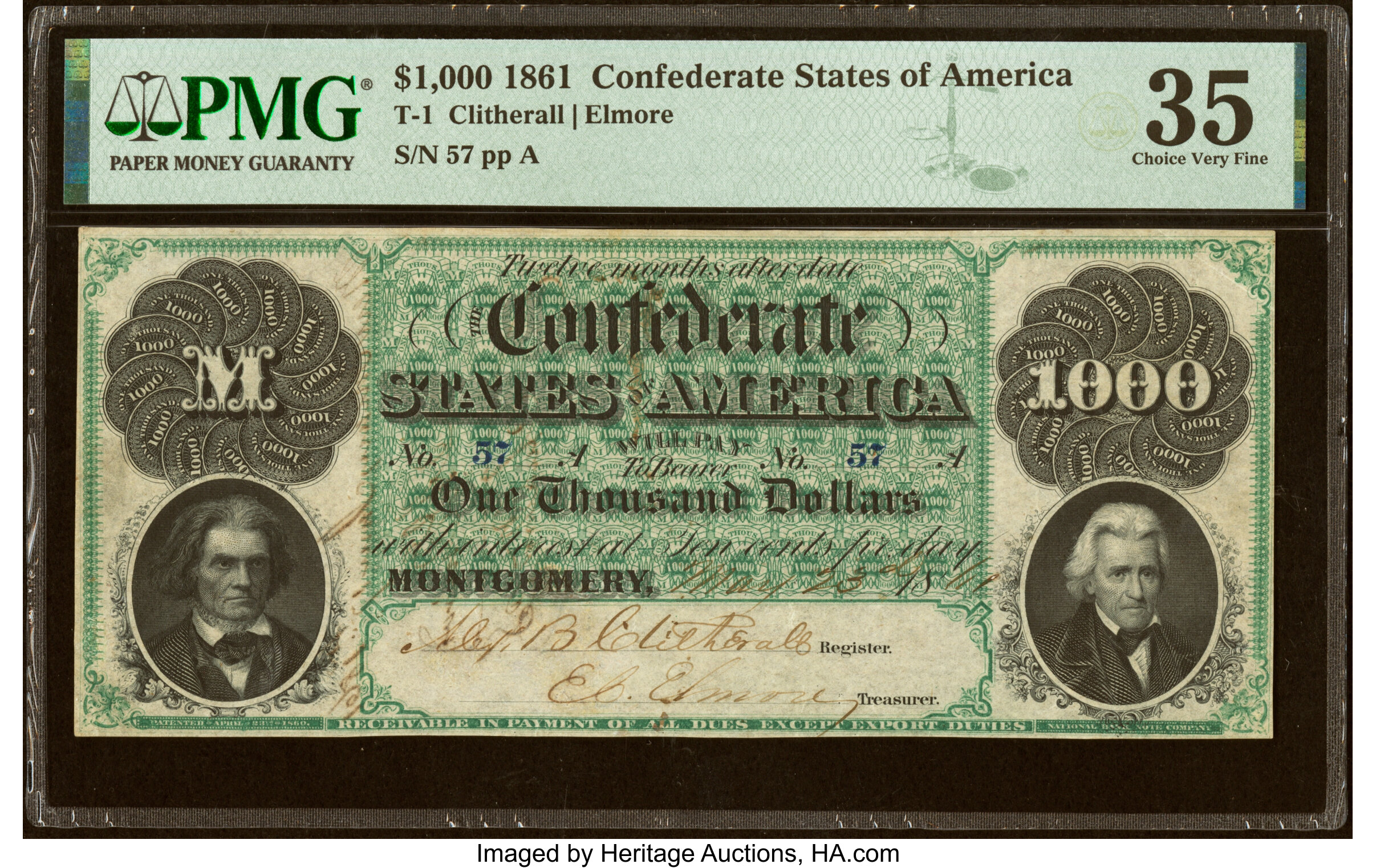 Civil Endorsement "A.J. Guirot Asst. Tr. CS" T1 $1,000 1861 PF-1 | Lot ...