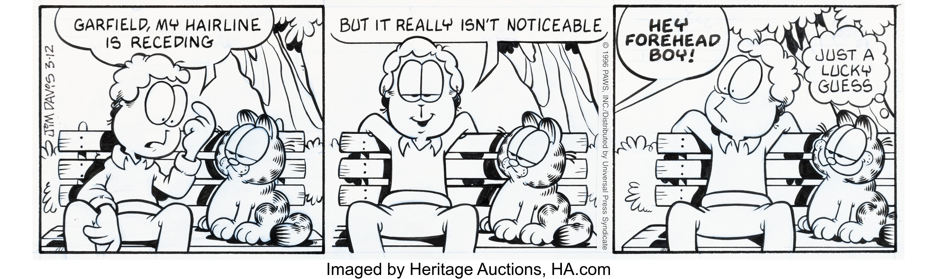 Jim Davis Garfield Daily Comic Strip Original Art dated 3-12-96 | Lot ...