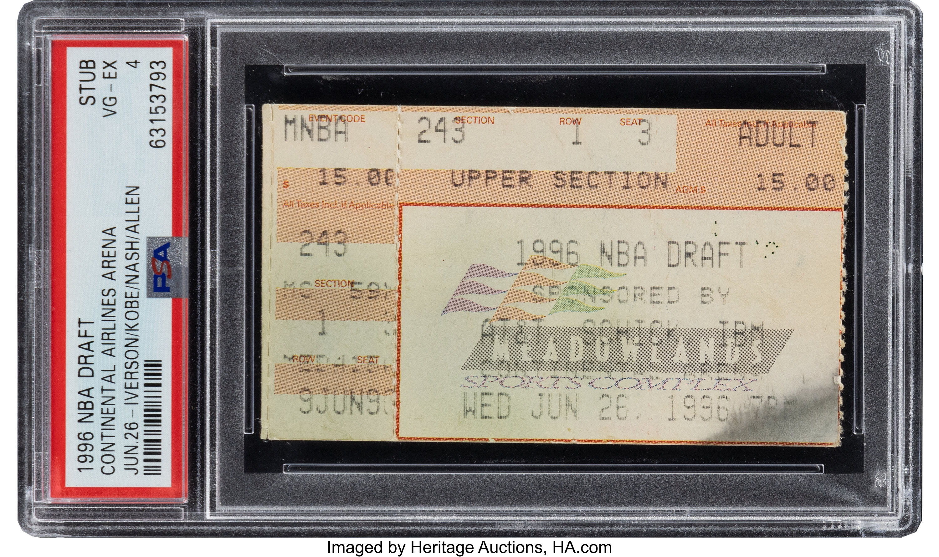1996 NBA Draft Ticket Stub, PSA VG 4 -Draft Class Also Included | Lot ...