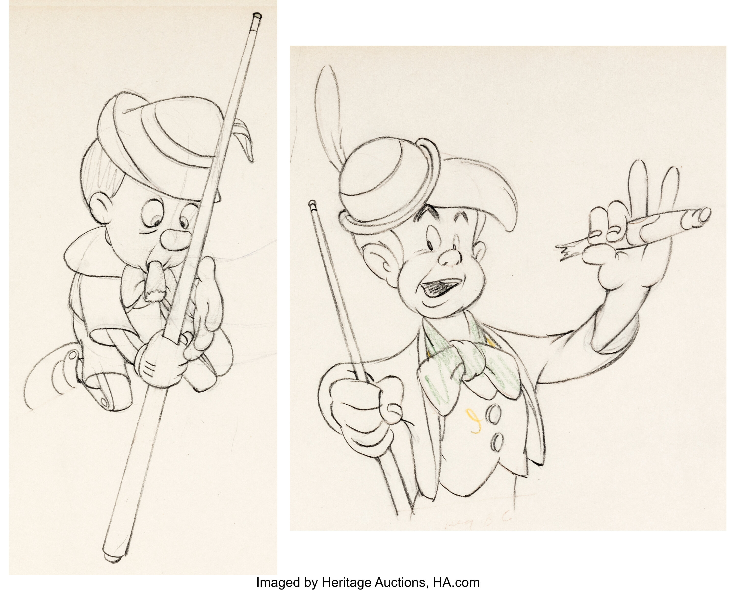 Pinocchio Pinocchio and Lampwick Animation Drawings Set of 2 (Walt ...