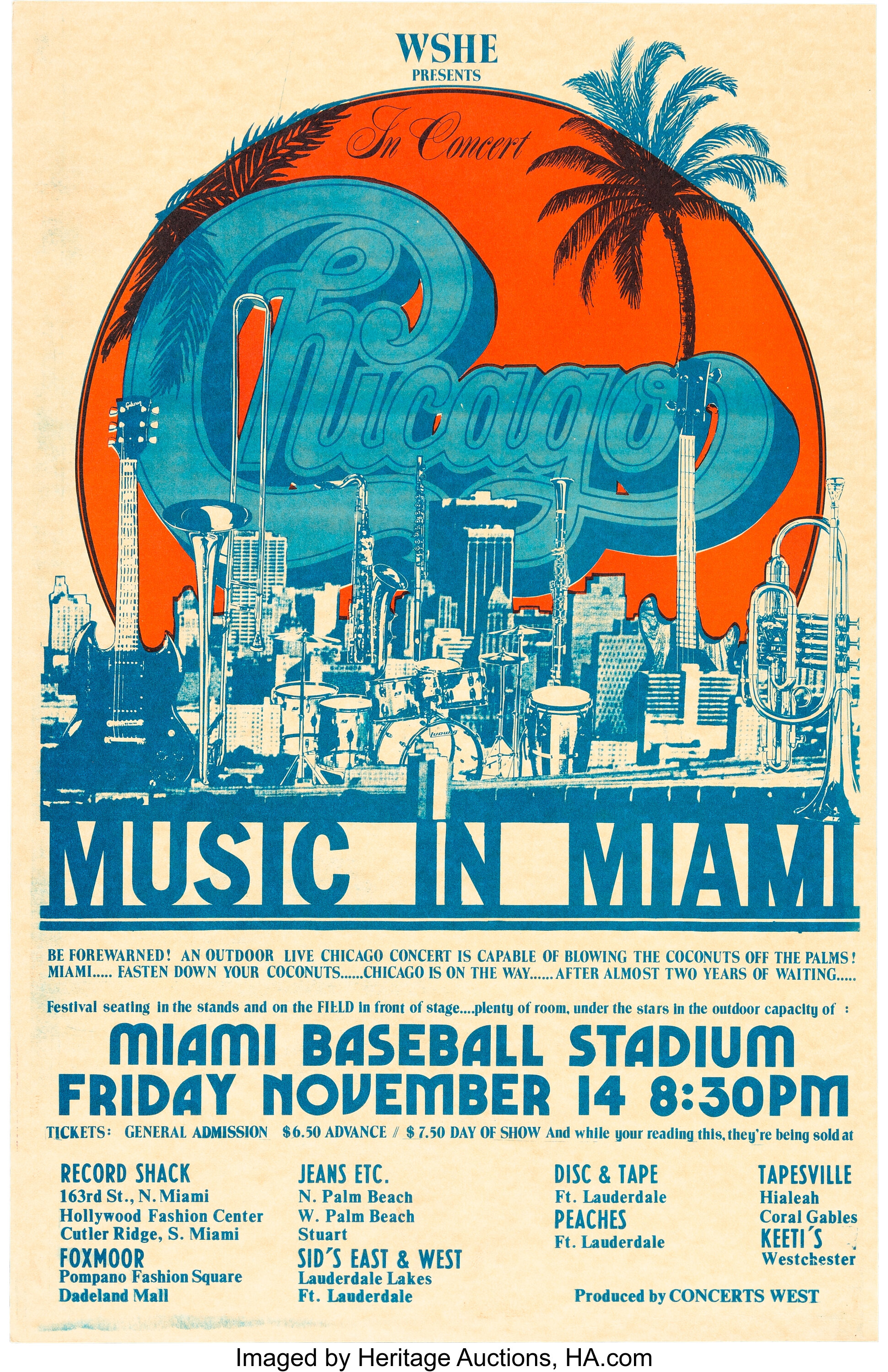 Chicago 1975 Miami, FL Concert Poster. ... Music Memorabilia Posters ...