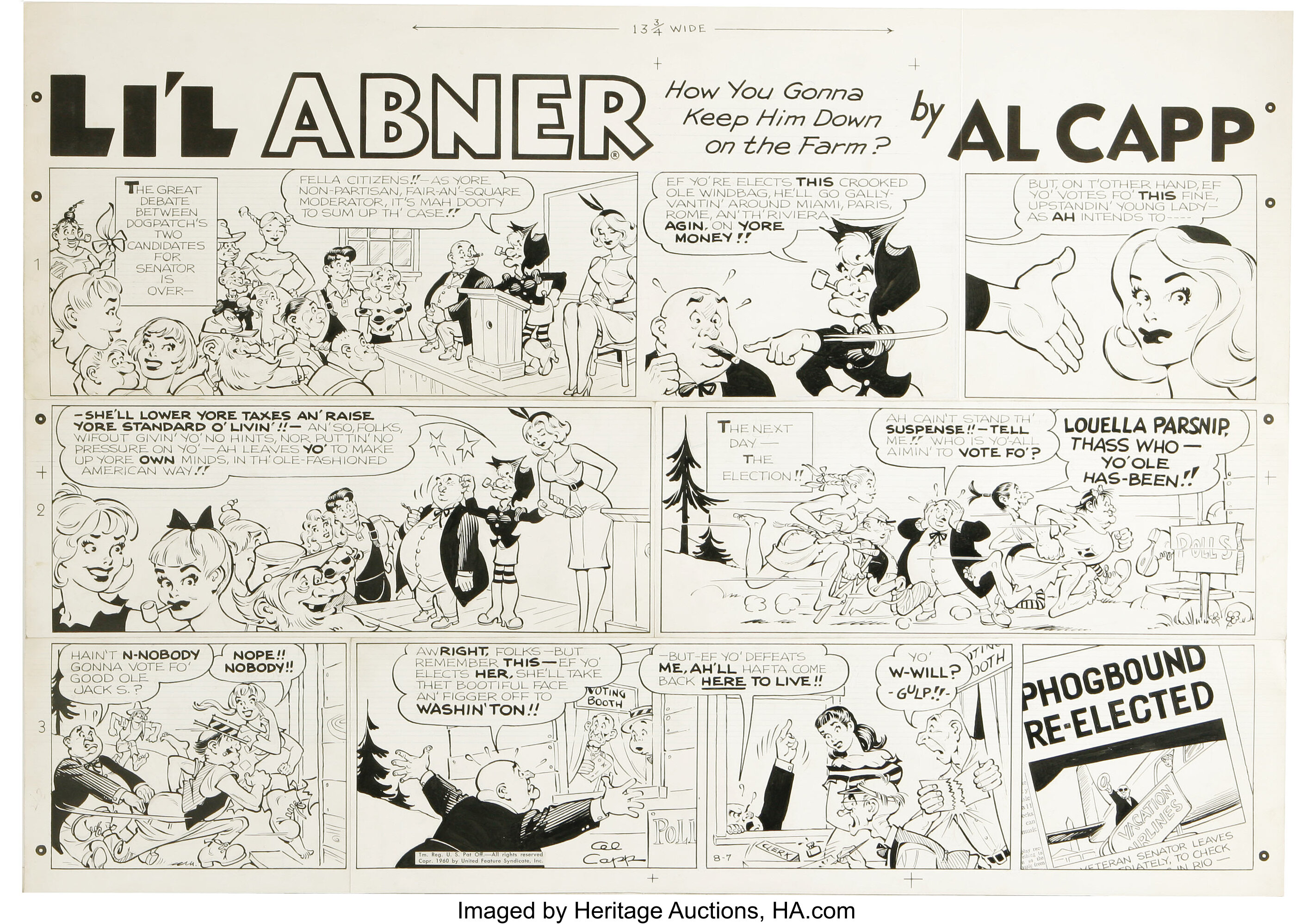 Al Capp - Li'l Abner Sunday Comic Strip Original Art, dated 8-7-60 ...