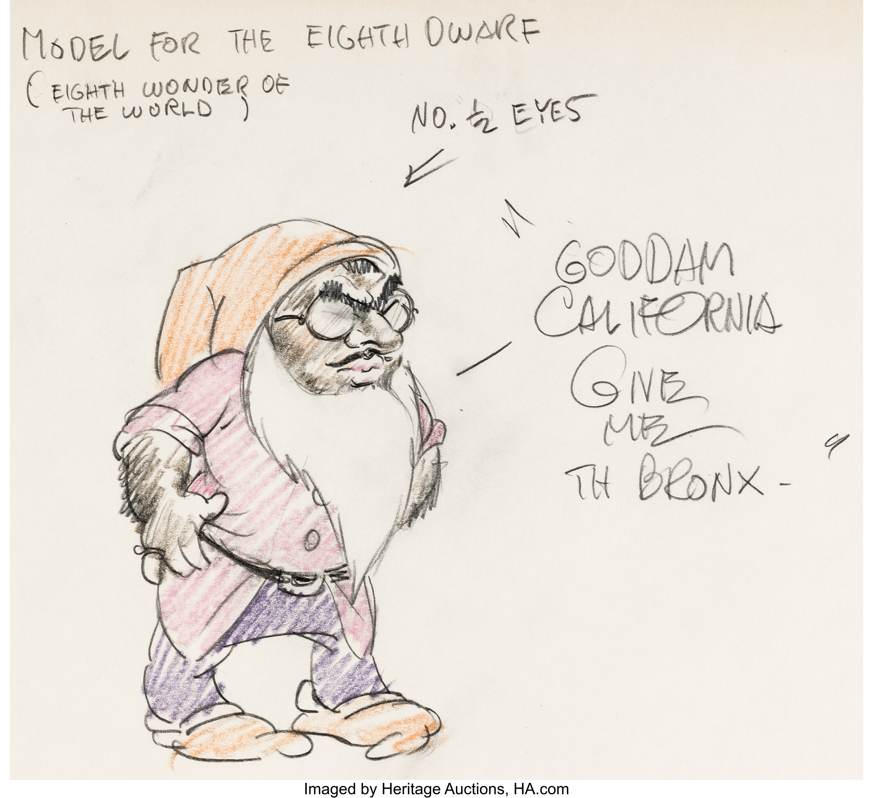 Eighth Dwarf Gag Drawing by Bill Roberts (Walt Disney, 1937). ... | Lot ...