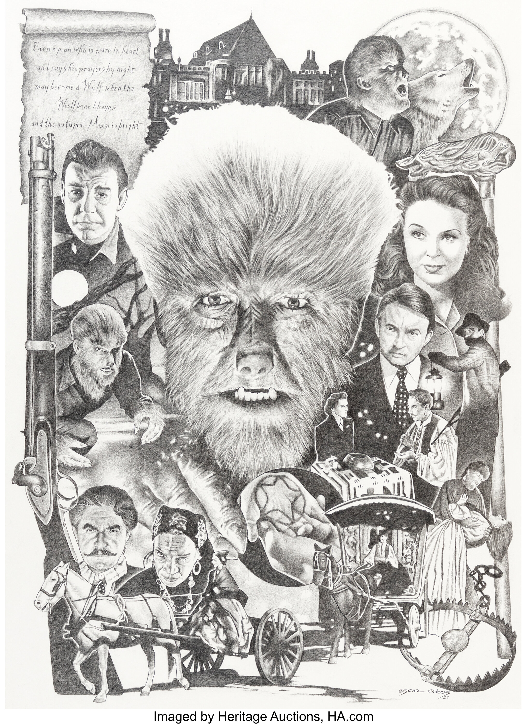 Oscar Calibos Universal Wolf Man Illustration Original Art | Lot #52085 ...