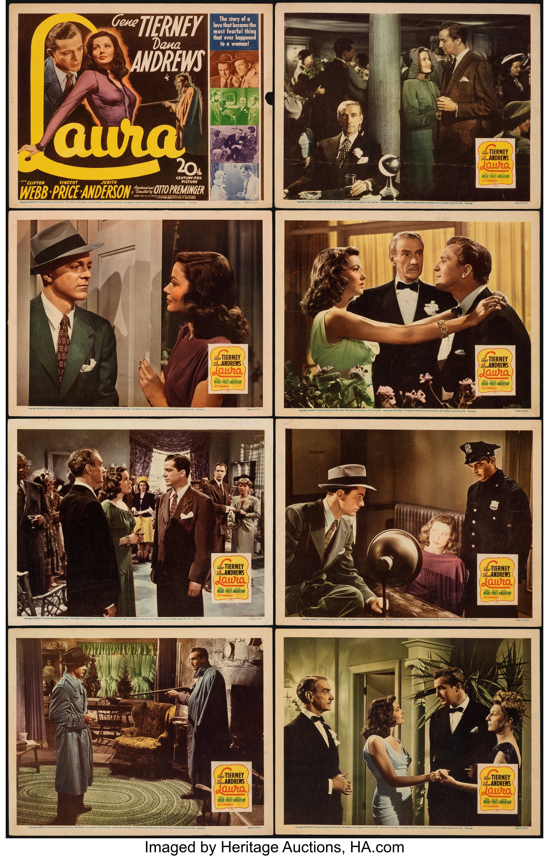 Laura (20th Century Fox, 1944). Fine/Very Fine. Lobby Card Set of 8 ...