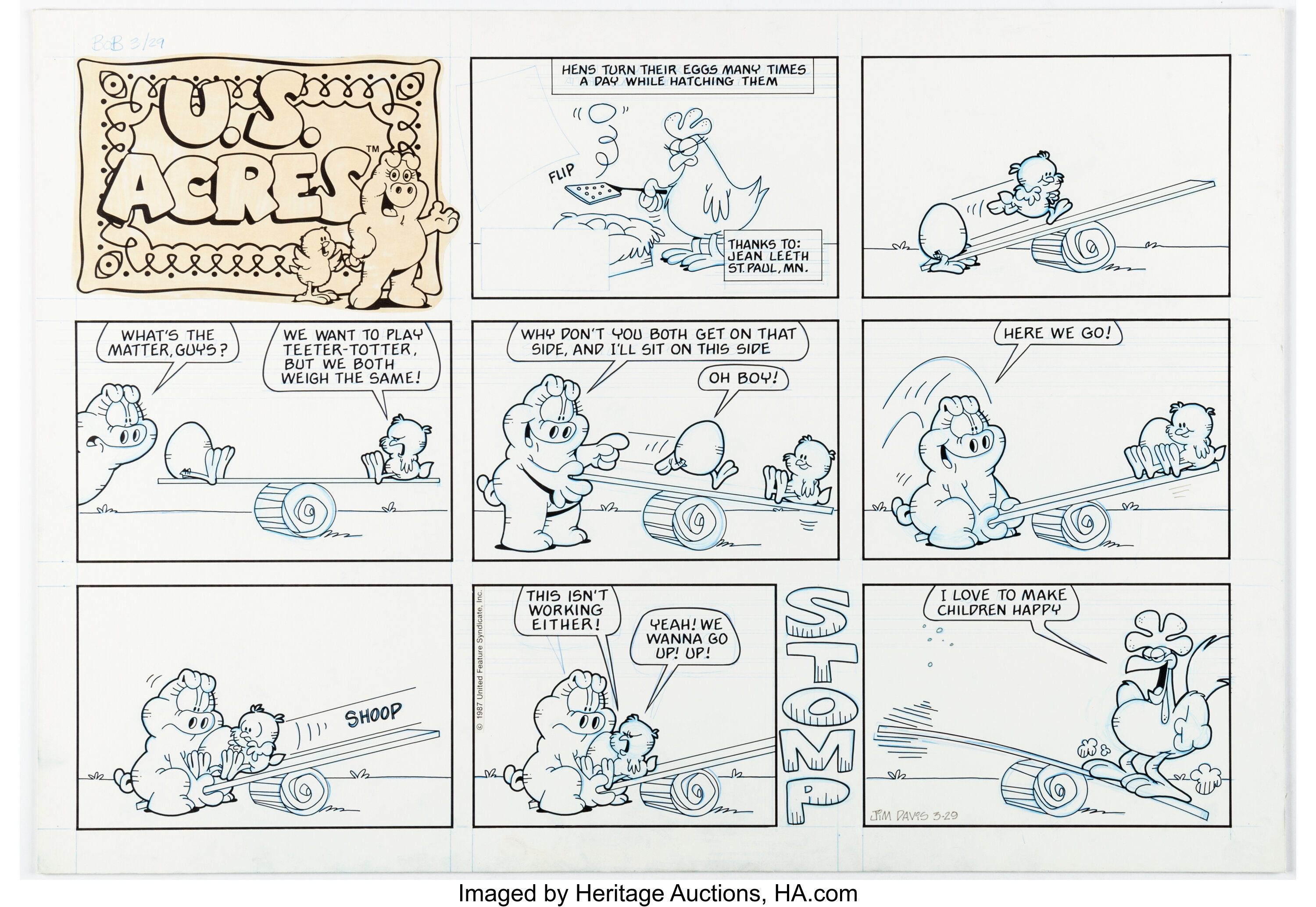 Jim Davis Studio U.S. Acres Sunday Comic Strip Original Art dated | Lot ...
