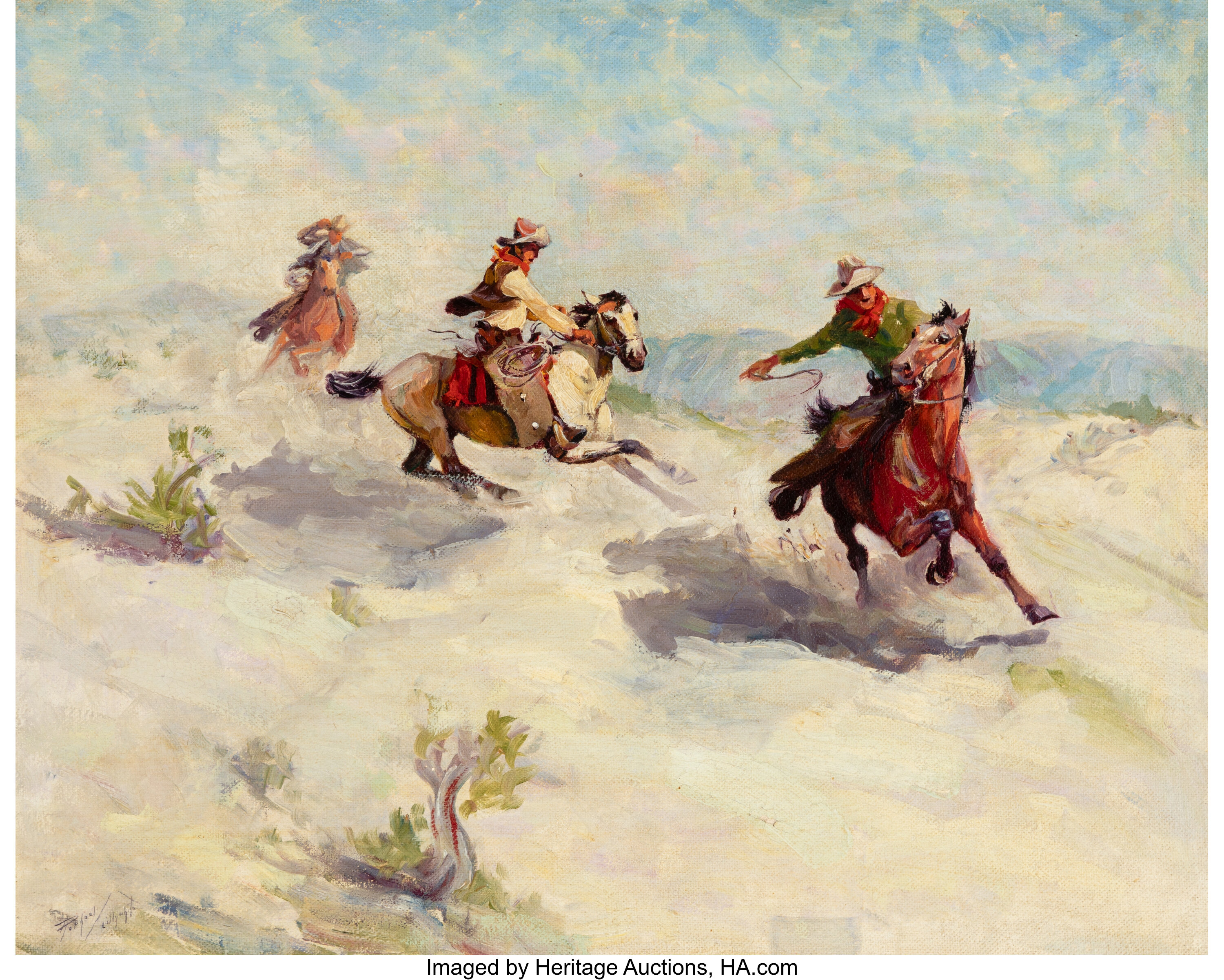 Raphael Lillywhite (American, 1891-1958). In a Hurry. Oil on | Lot ...