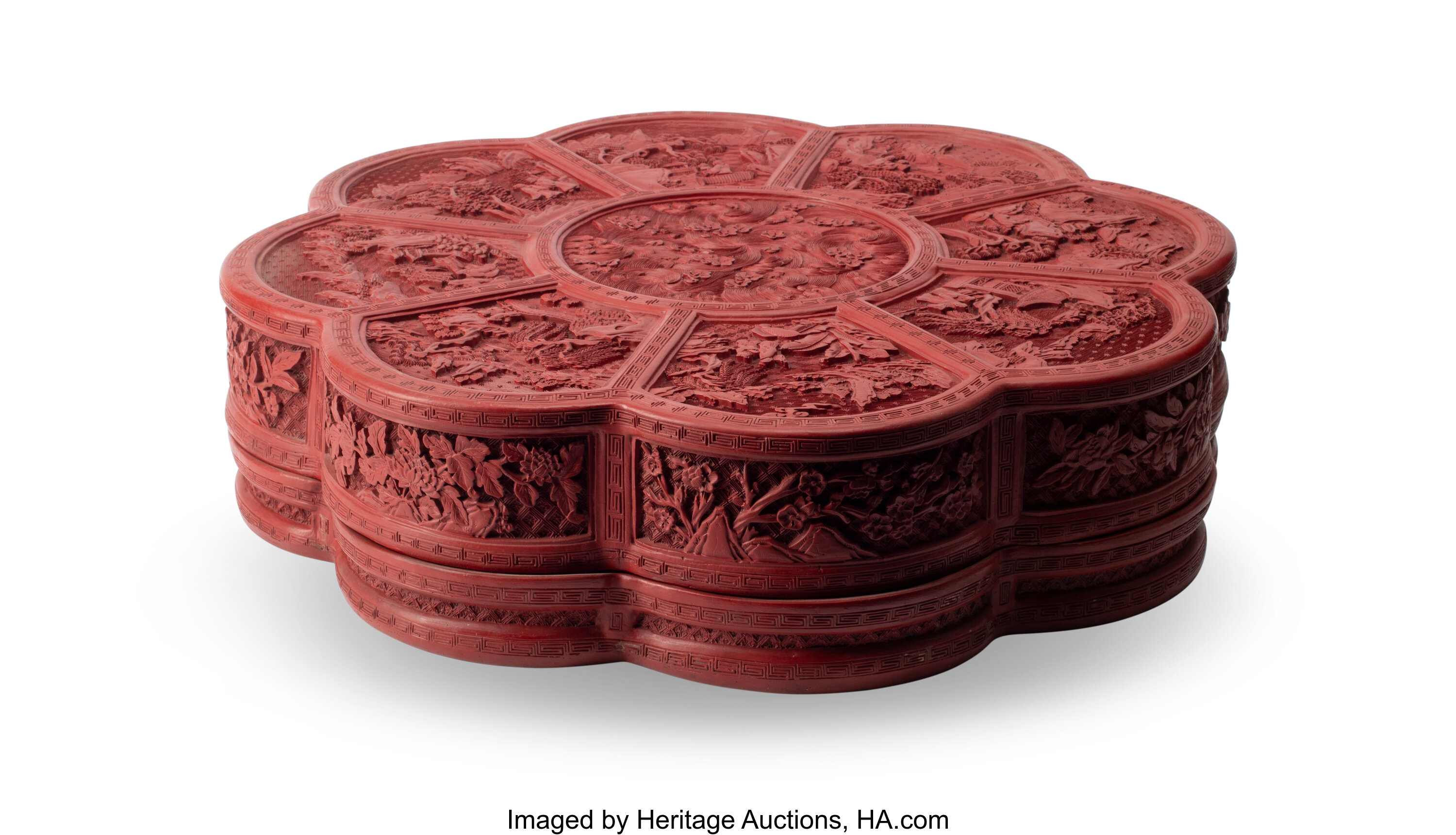 A Large Chinese Cinnabar-Style Fluted Covered Box, 20th century. | Lot ...