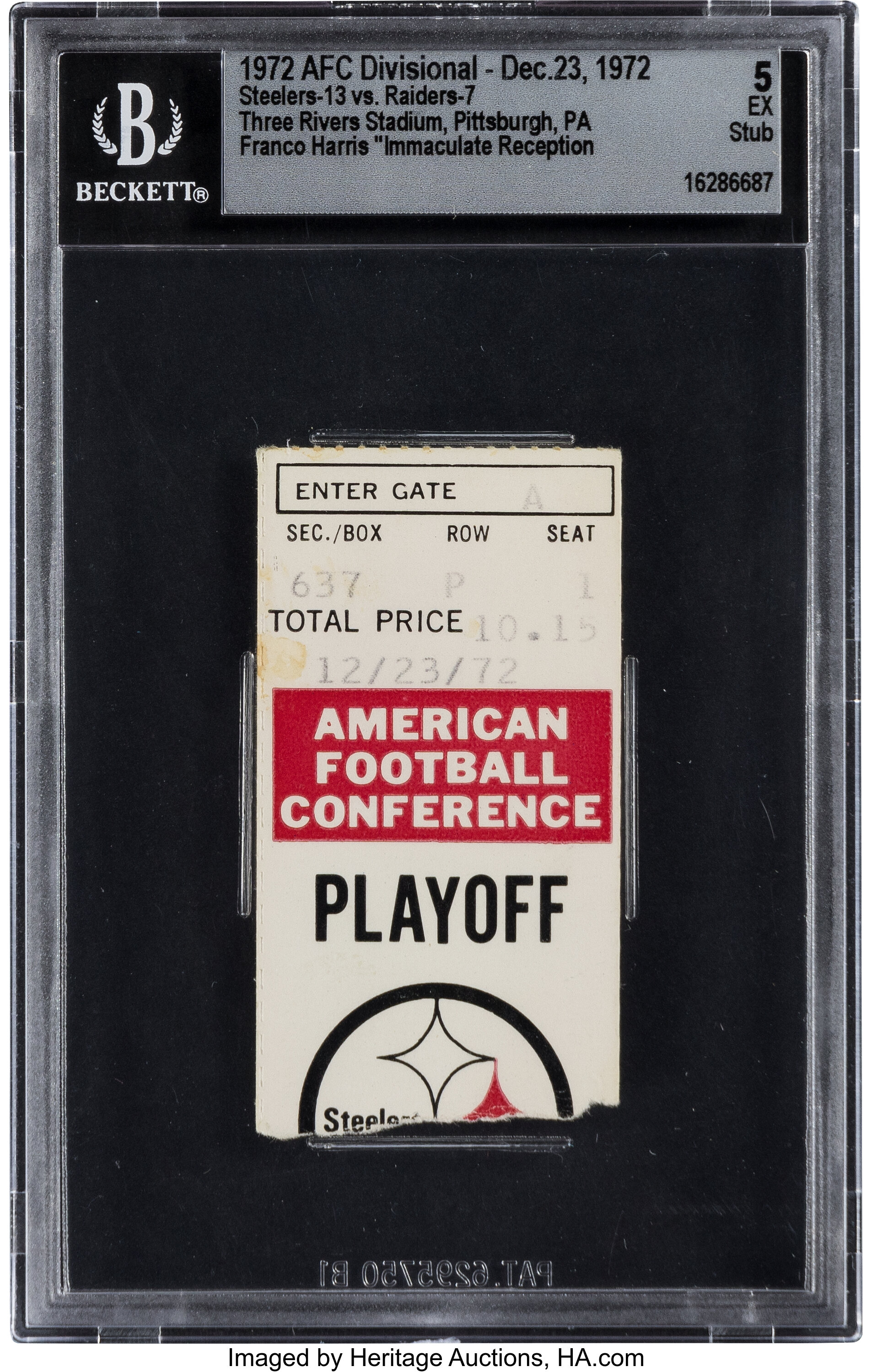 1972 "Immaculate Reception" Game Ticket Stub, BGS EX 5.... Football ...