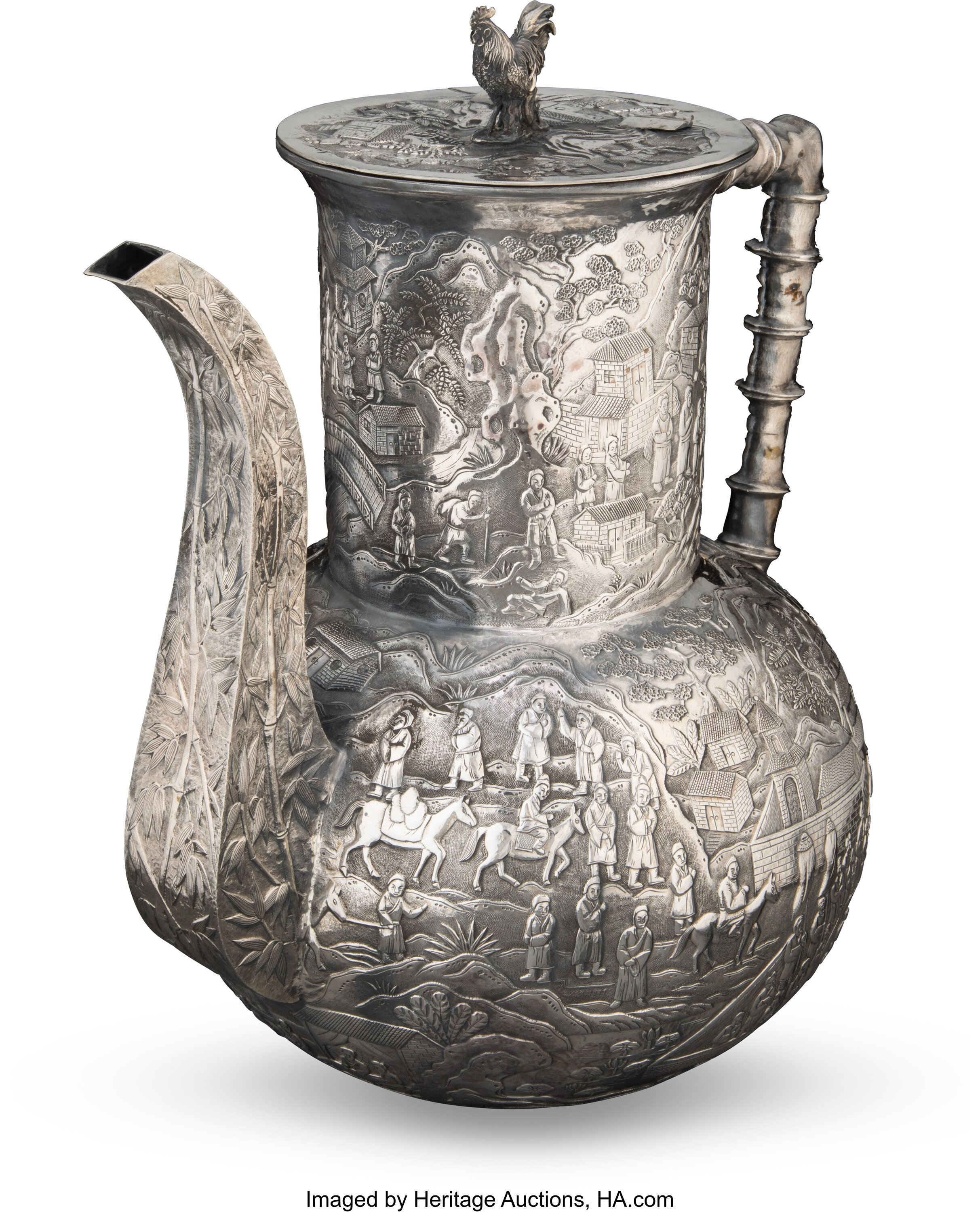 A Chinese Export Silver Coffee Pot, 1840-1870. Marks: LEECHING, | Lot ...