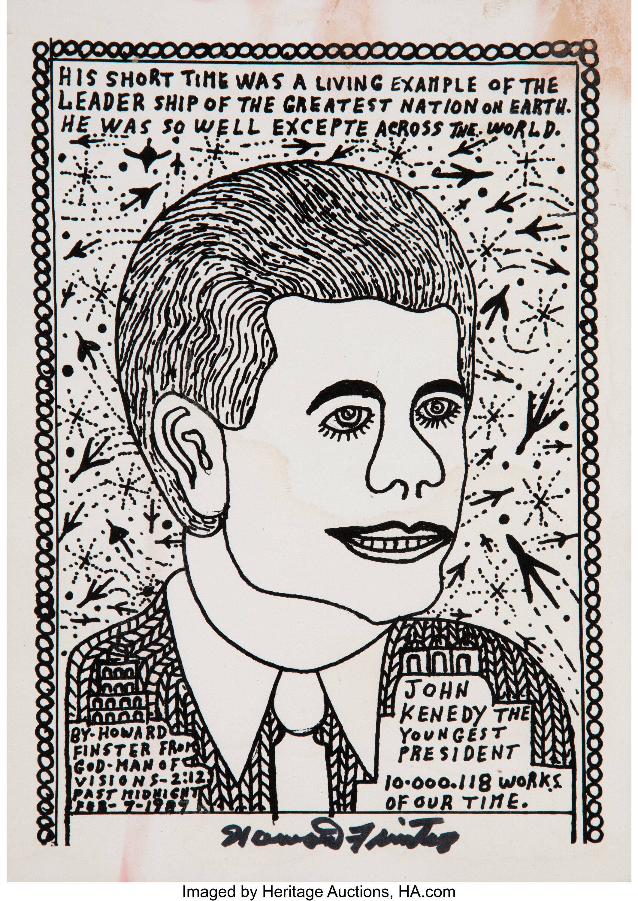 Howard Finster (American, 1916-2001). John F. Kennedy (from God - | Lot ...