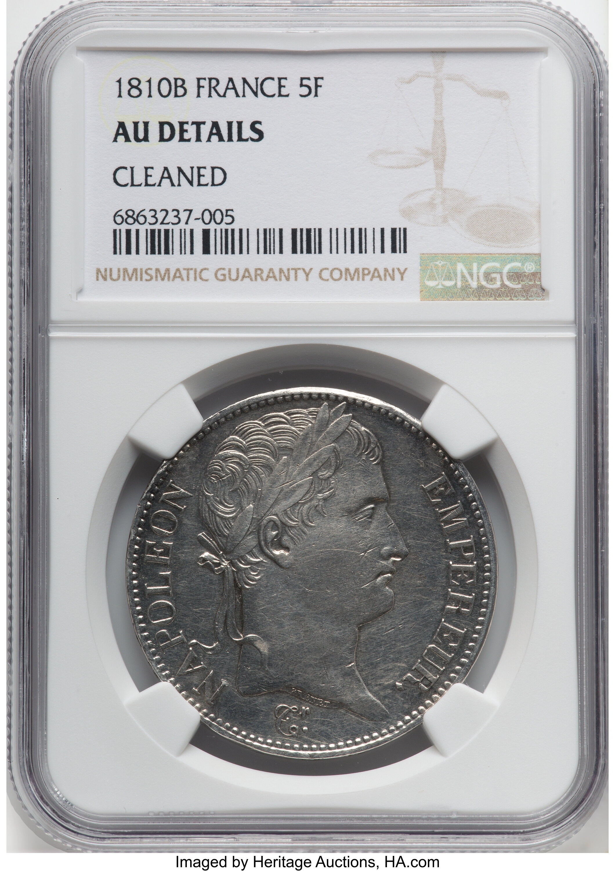 France: Napoleon 5 Francs 1810-B AU Details (Cleaned) NGC,... | Lot ...