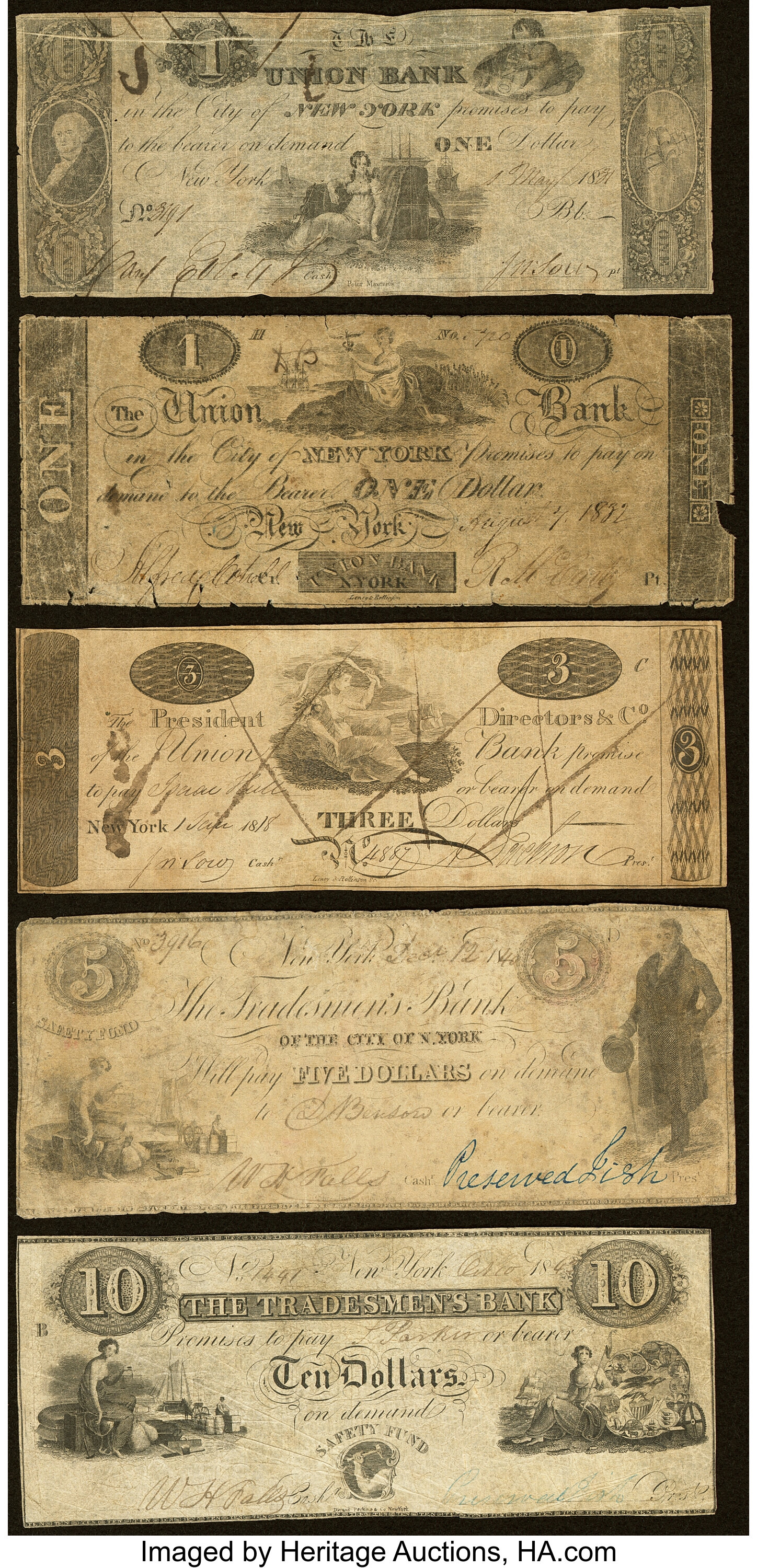 New York, NY- Group of Five The Tradesmen's Bank; Union Bank | Lot ...
