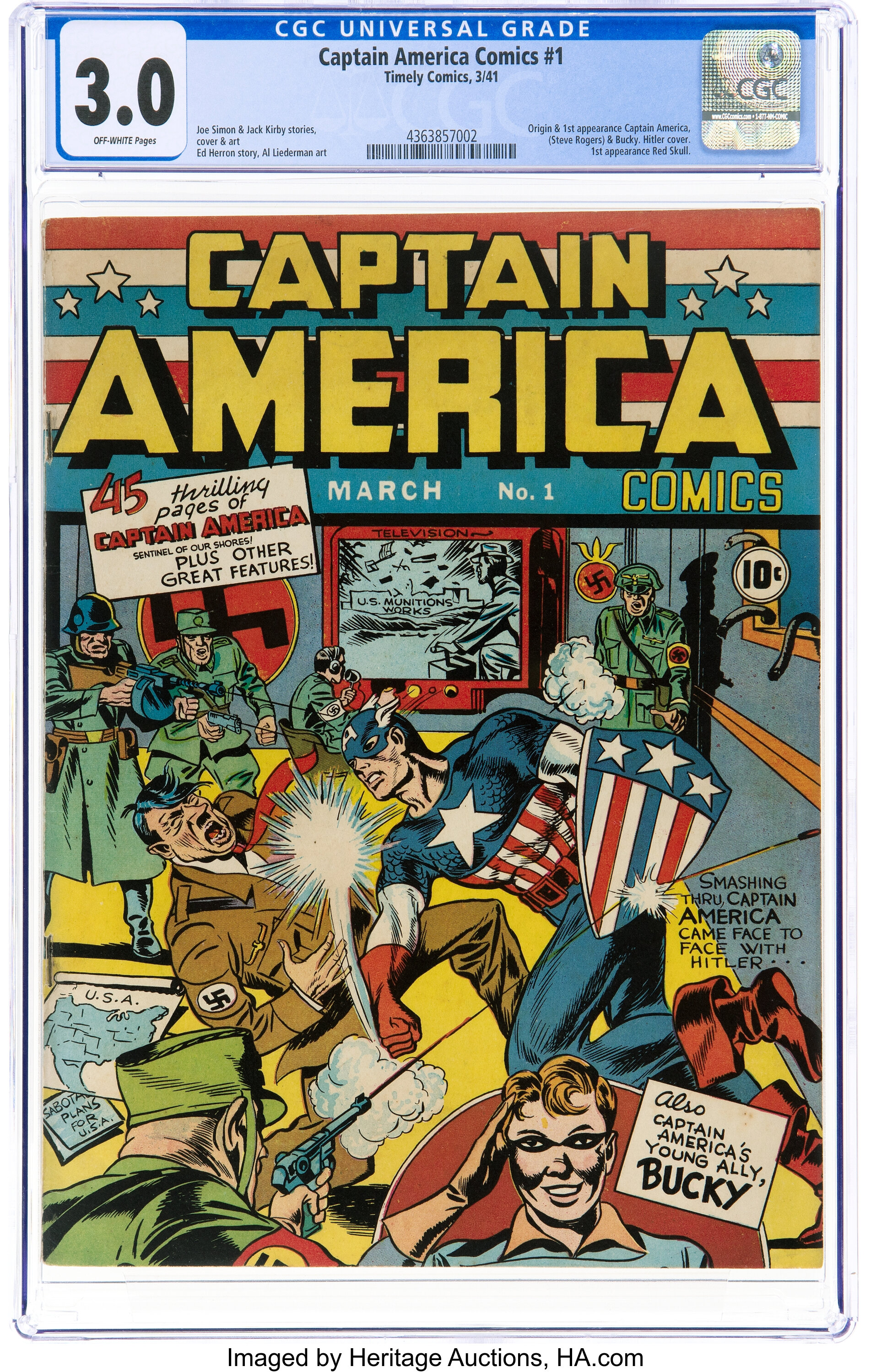 Captain America Comics #1 (Timely, 1941) CGC GD/VG 3.0 Off-white | Lot ...