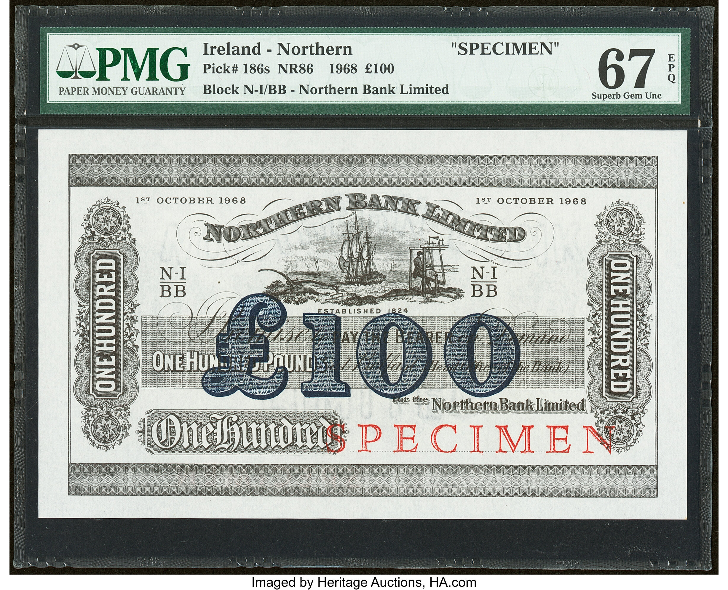 Ireland - Northern Northern Bank Limited 100 Pounds 1.10.1968 Pick ...