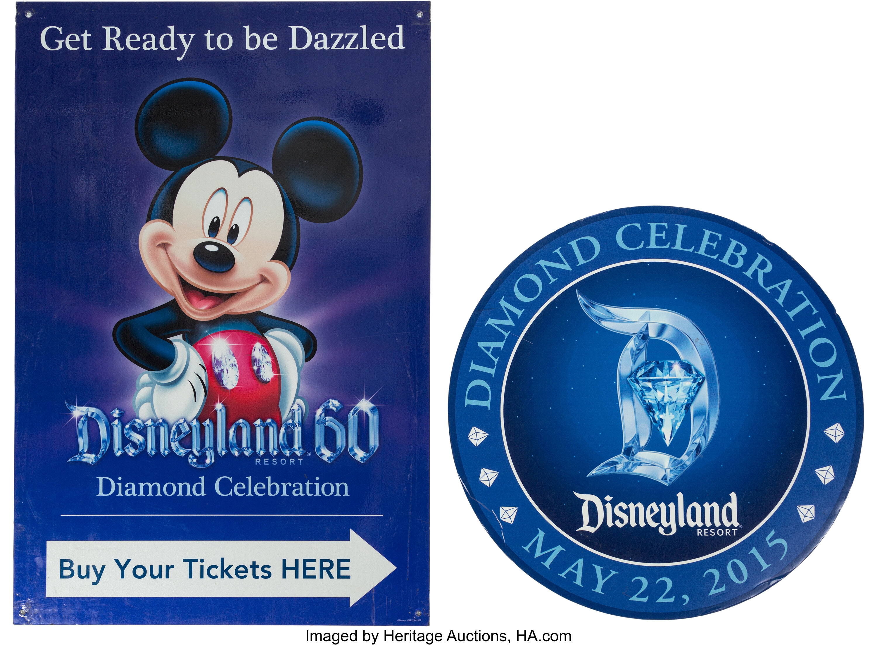 Disneyland "Diamond Celebration" Pair of Park-Used Ticket Signs | Lot ...