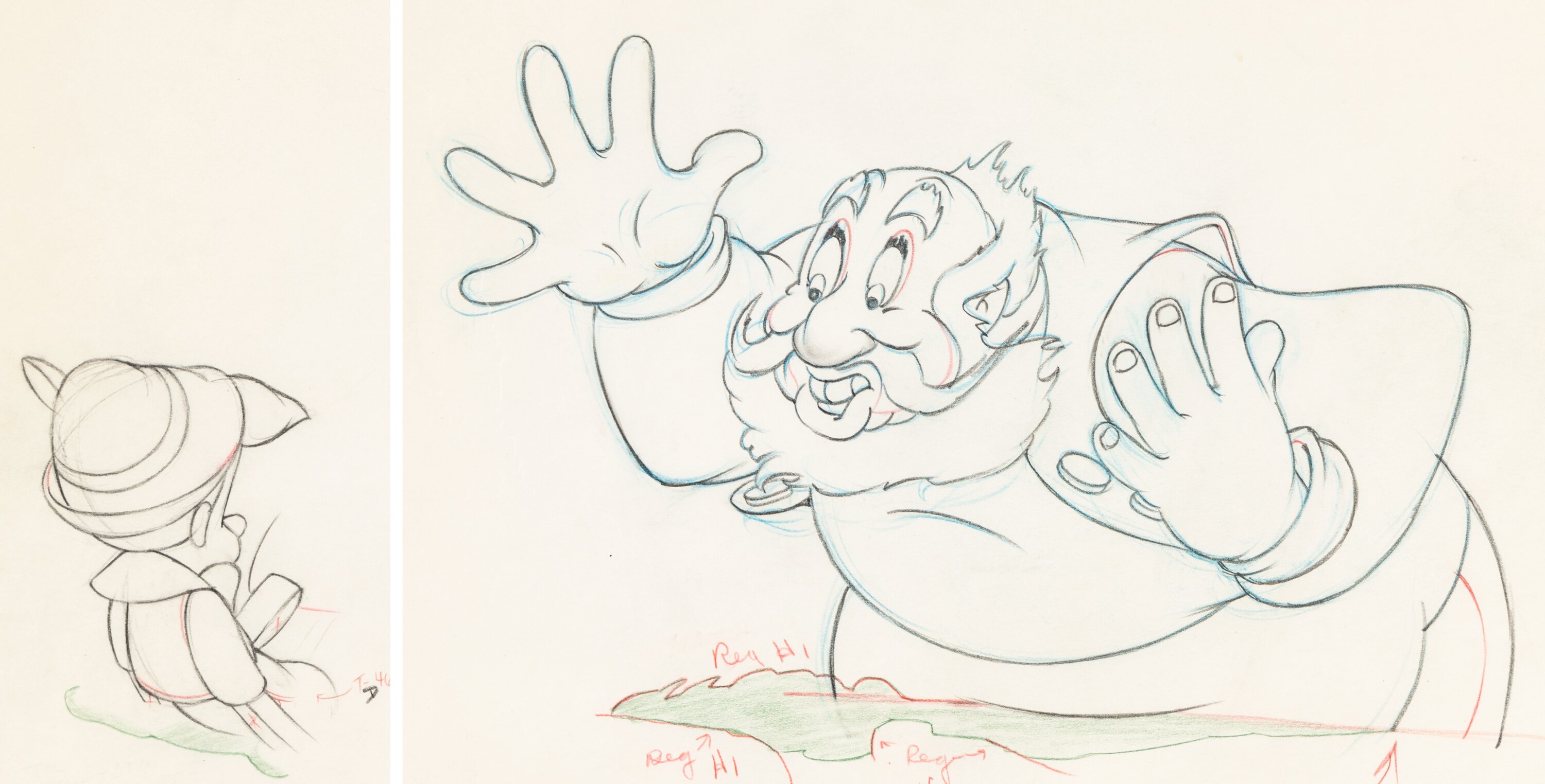 Pinocchio Stromboli and Pinocchio Animation Drawing (Walt Disney, | Lot ...
