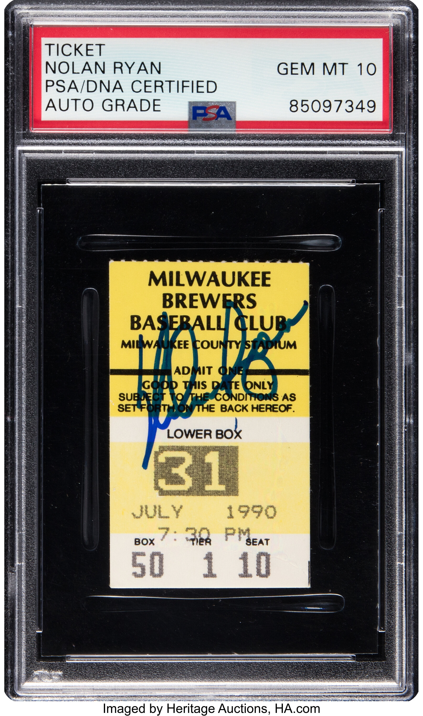 Signed 1990 Nolan Ryan Brewers vs. Rangers Ticket Stub PSA/DNA Gem ...