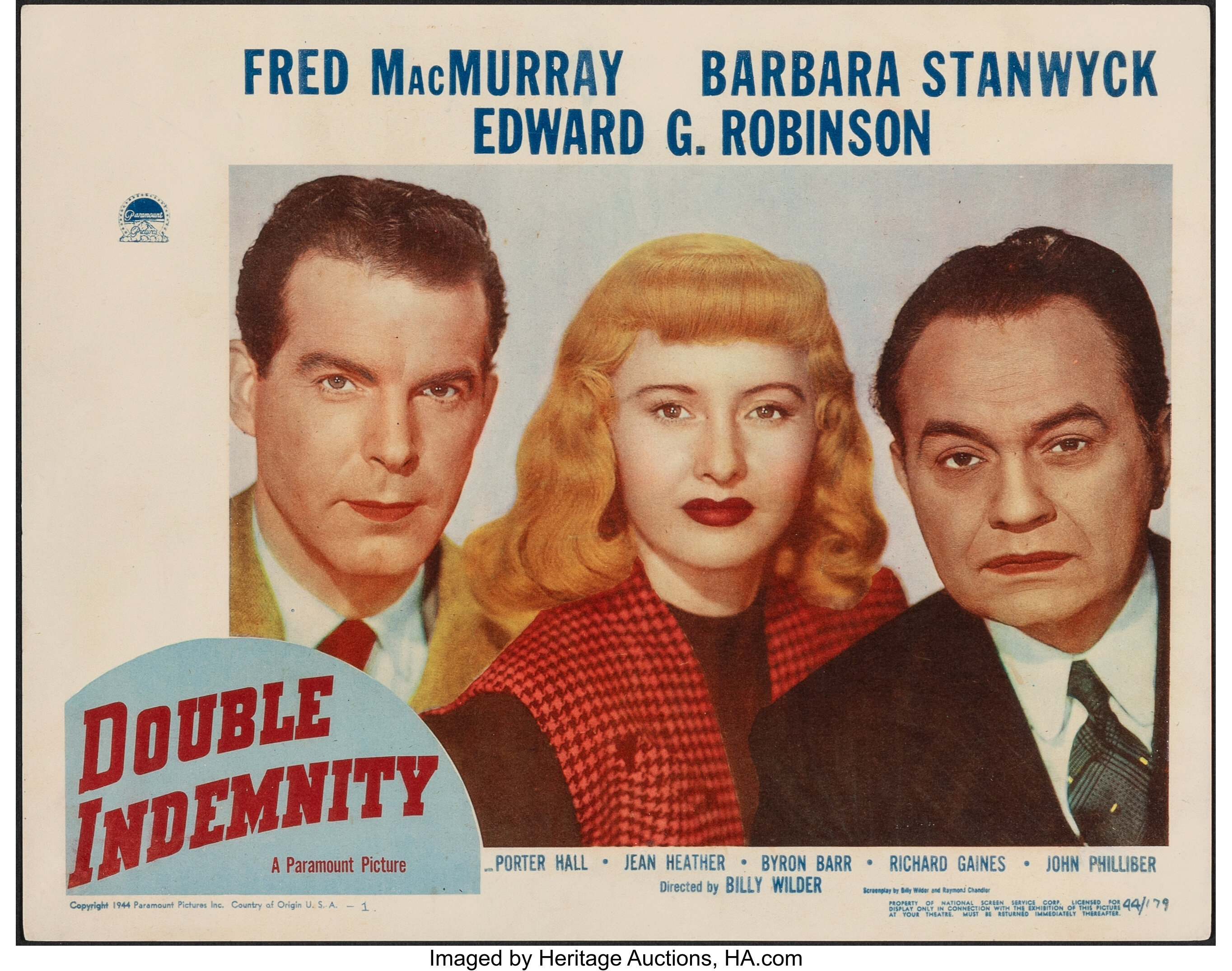 Double Indemnity (Paramount, 1944). Very Fine+. Lobby Card (11" X | Lot ...