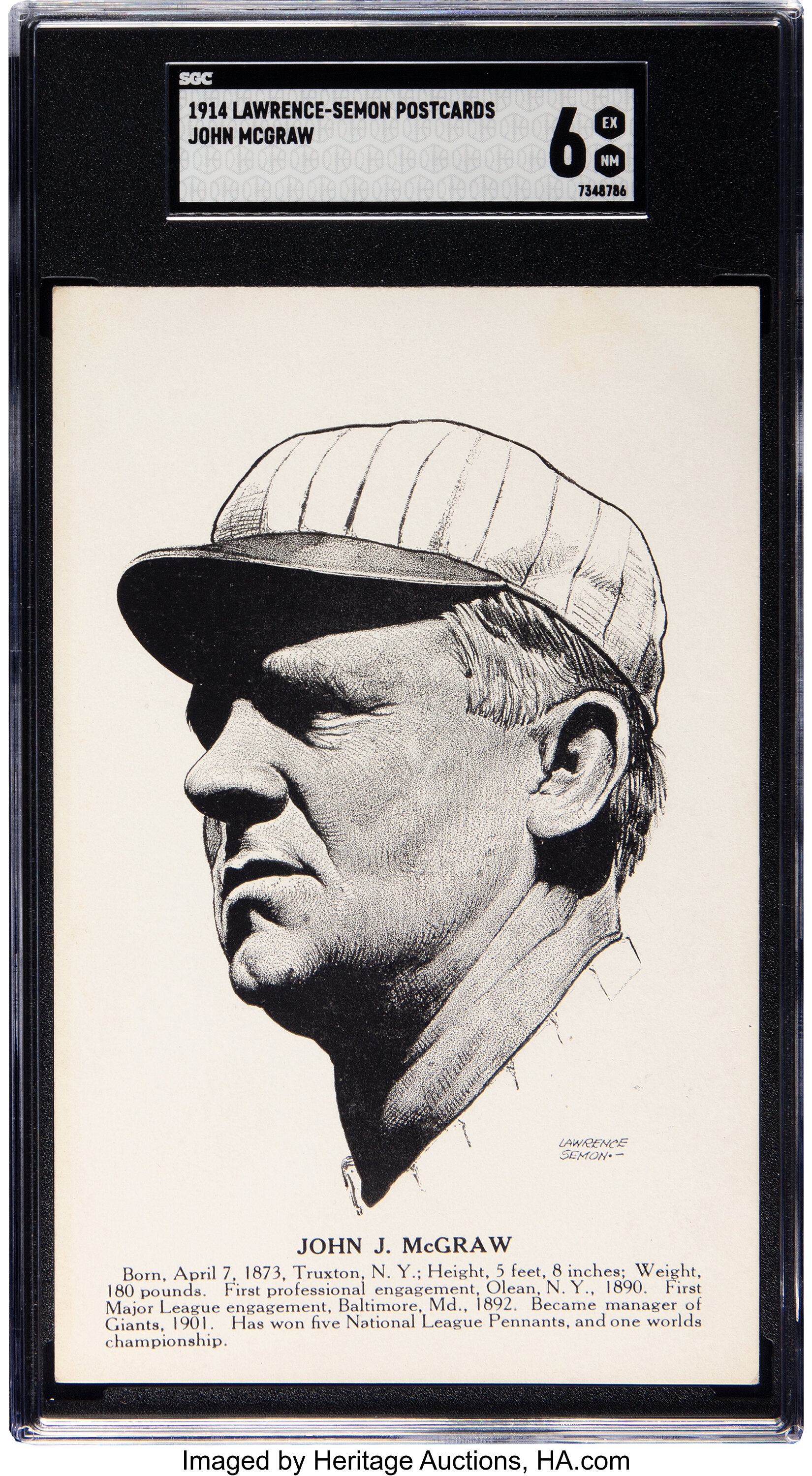 1914 Lawrence Semon Postcards John McGraw SGC EX/NM 6 - Only Three ...