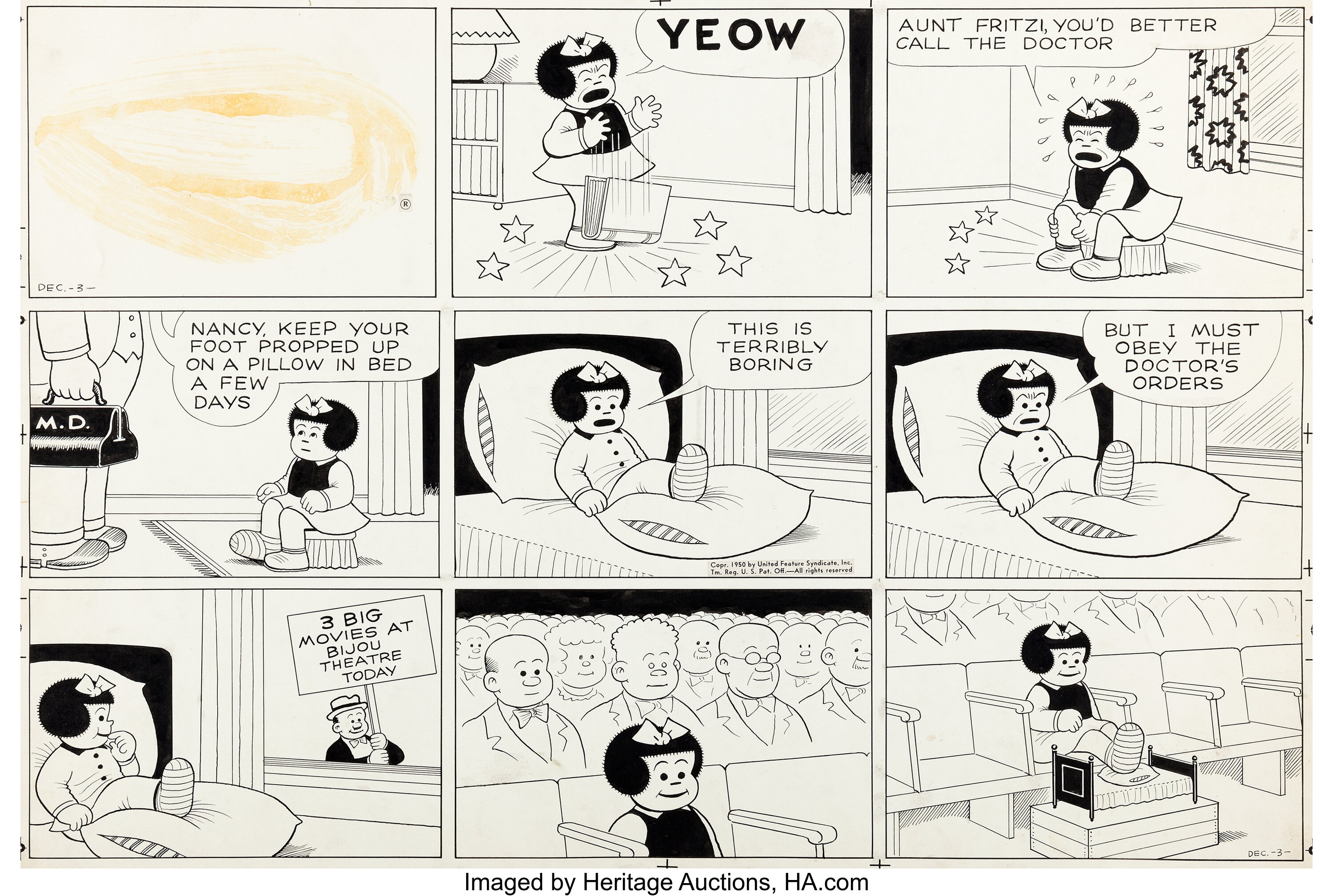 Ernie Bushmiller Nancy Sunday Comic Strip Original Art dated | Lot ...