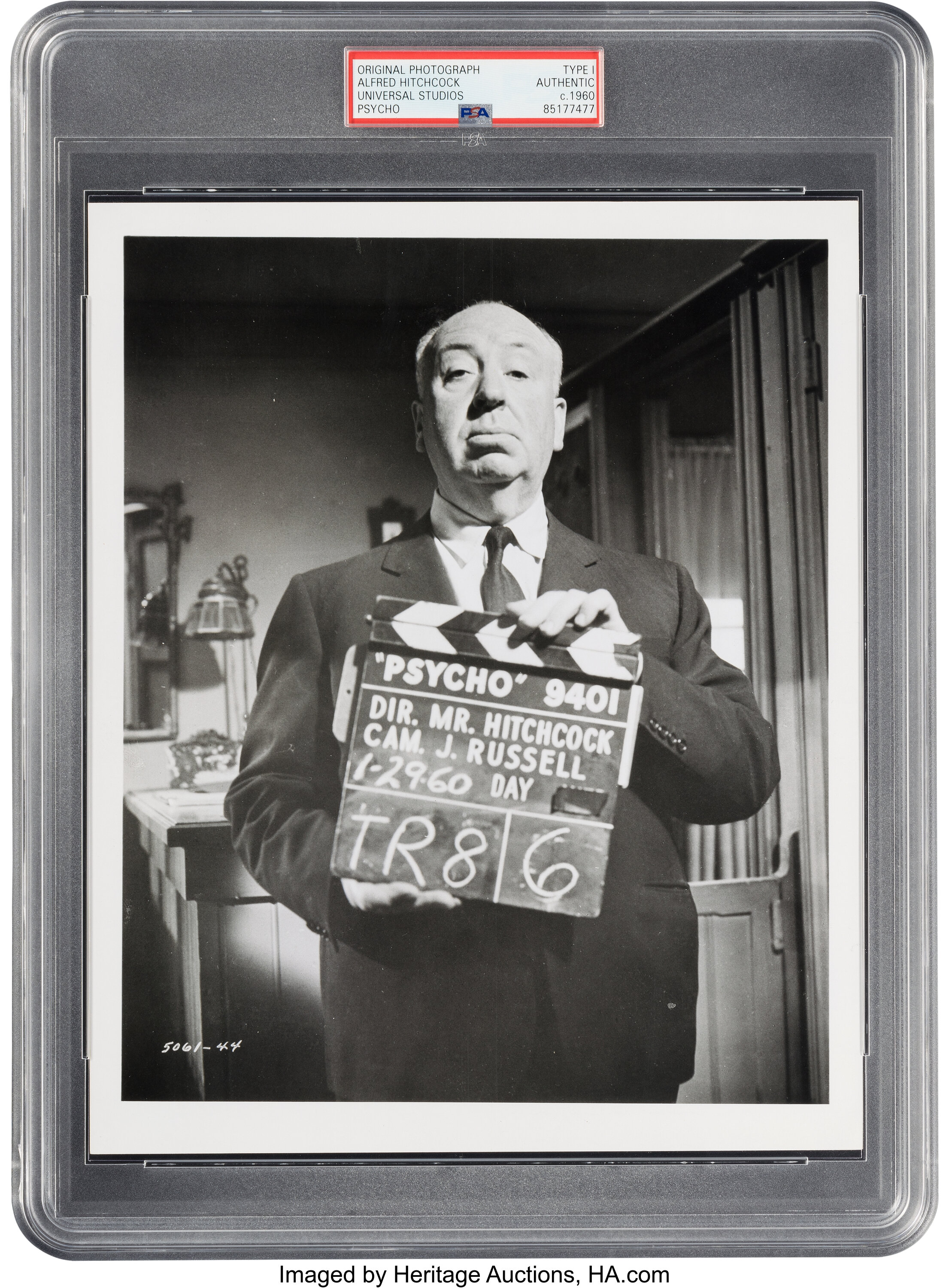 Psycho (Universal, 1960) Alfred Hitchcock with Production Slate 10 ...