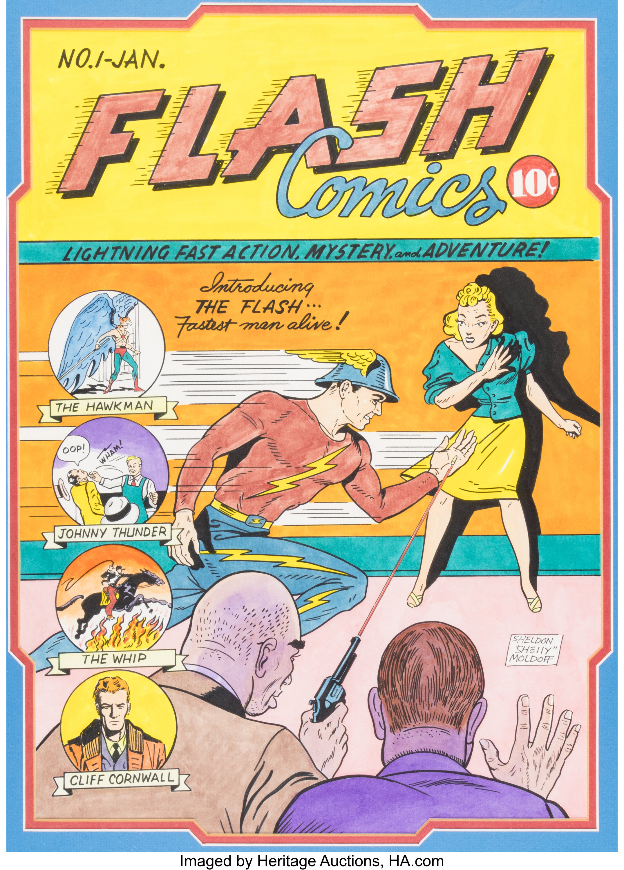 Sheldon Moldoff Flash Comics #1 Cover Re-Creation Original Art | Lot ...