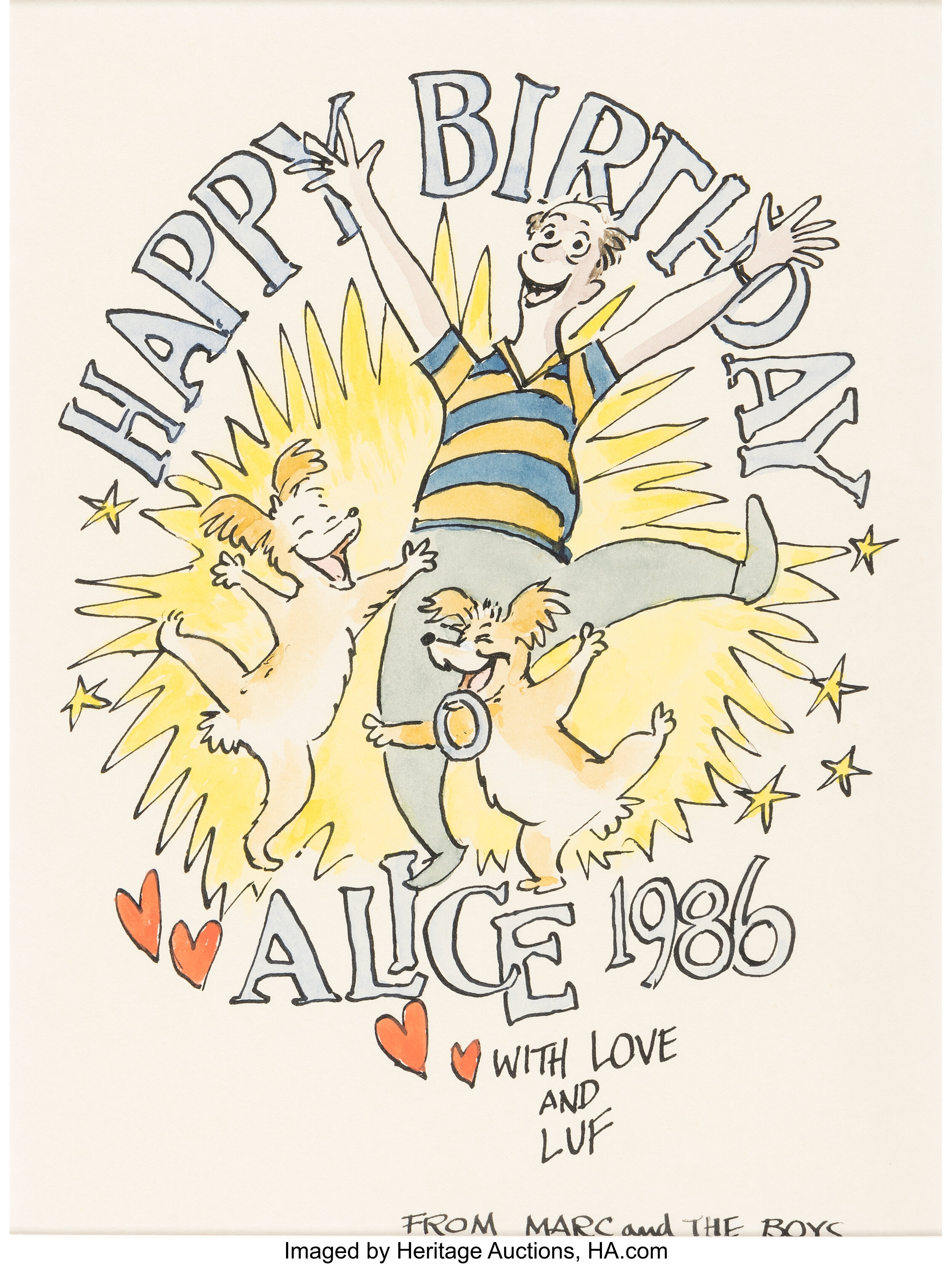 Birthday Card from Marc Davis to Alice Davis Original Art Gouache | Lot ...